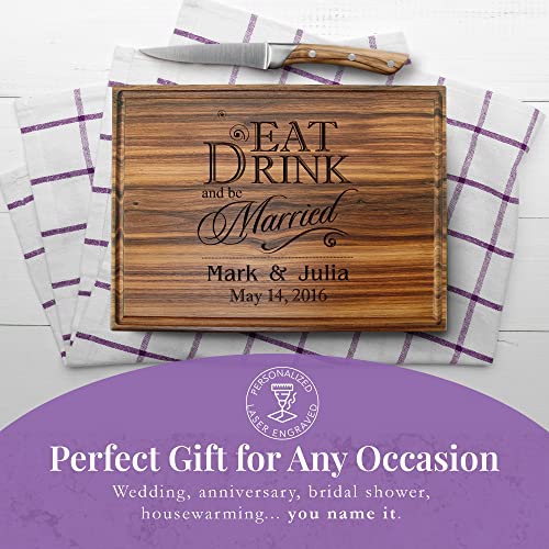 Straga Personalized Cutting Boards | Handmade Wood Engraved Charcuterie | Custom Wedding, Anniversary, Housewarming Gift for Married Couples (Eat, Drink and Be Married Design No.012)