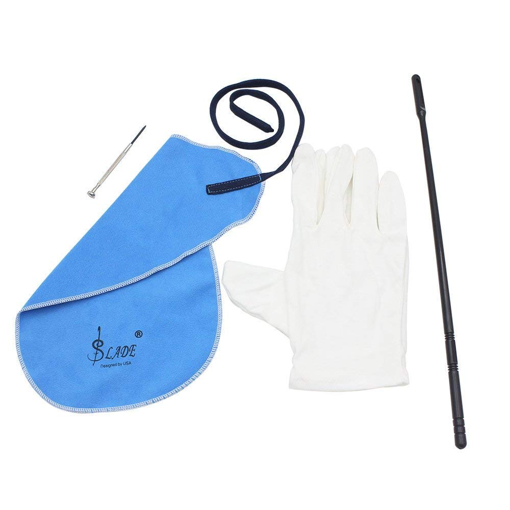 ASNOMY 5PCS Flute Cleaning Kit Set with Cleaning Cloth Stick Screwdriver Gloves,1 Large Cleaning Cloth