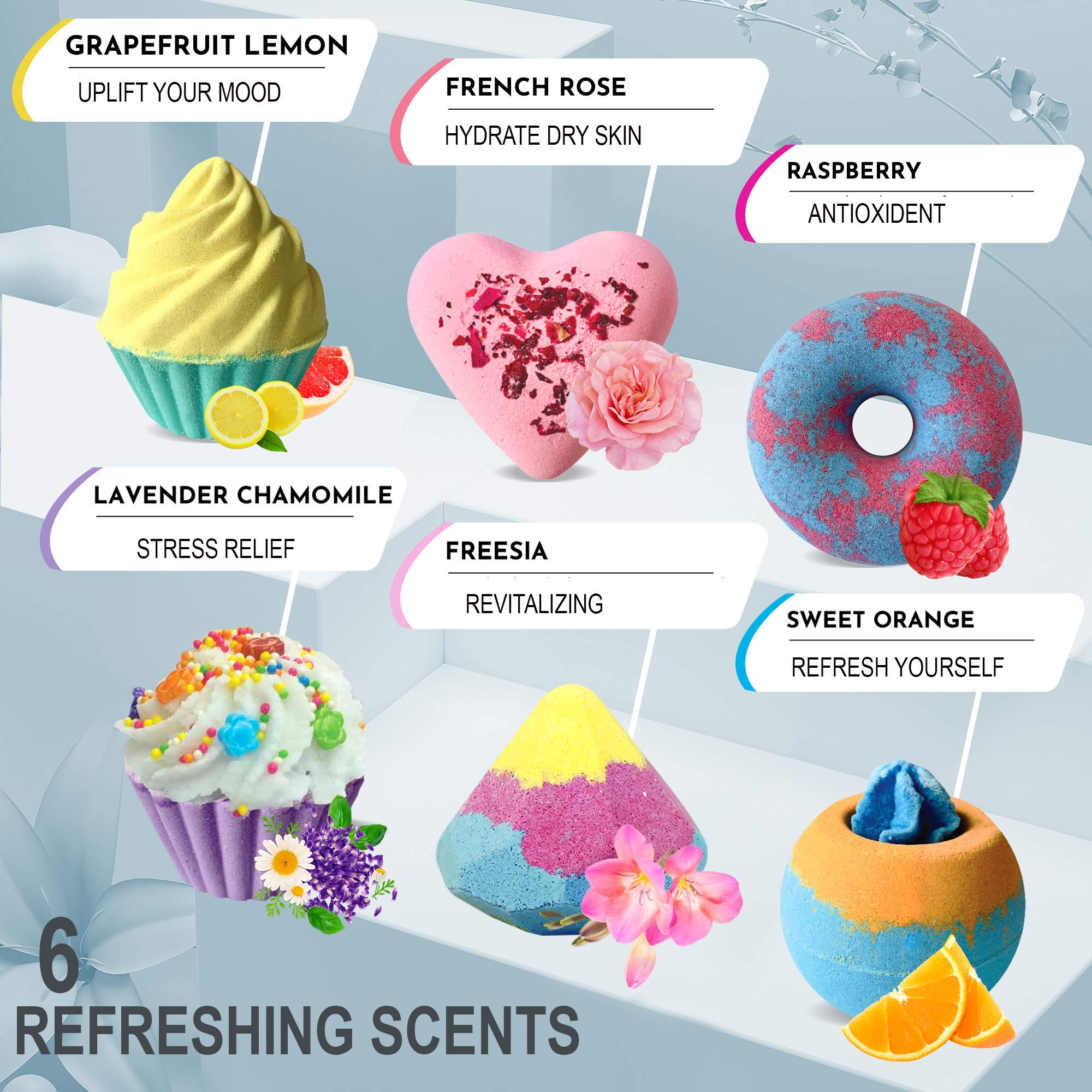 Bath Bombs Gift Set - Birthday Bath Bombs for girls, 6 Aromatherapy Natural Bath bombs with Organic Ingredients, Skin Moisturizing Bubble Bath Fizzy, Gentle for Kids, Bath bombs for Women Relaxing