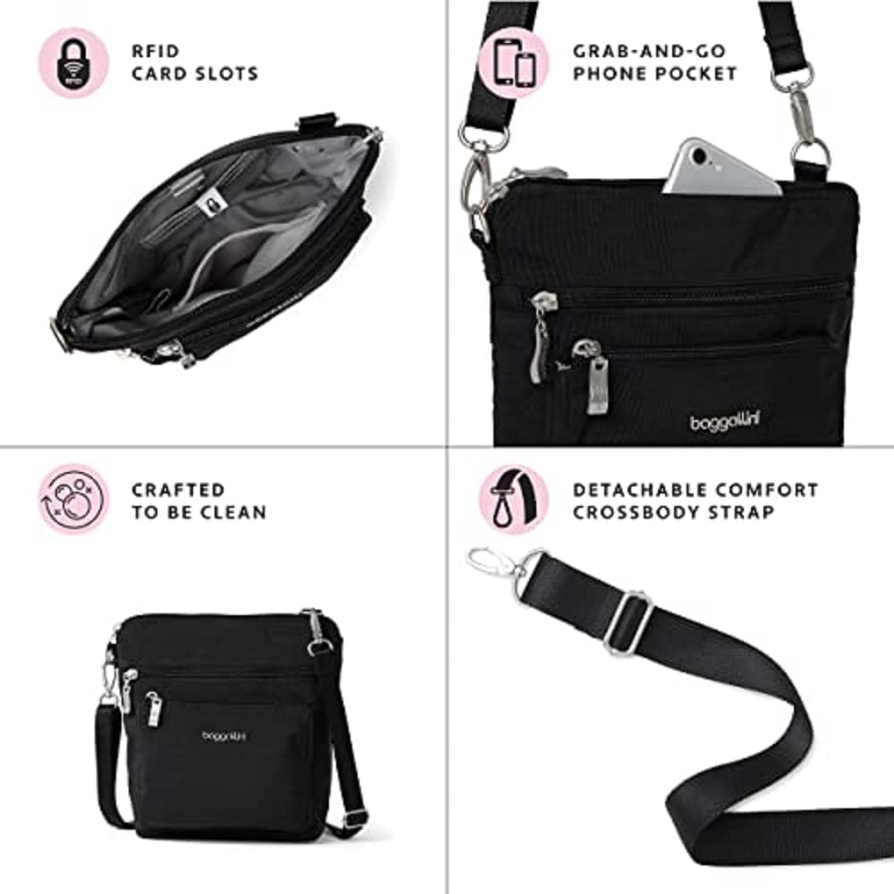 Baggallini Women's Modern Pocket Crossbody, Black Camo Jacquard