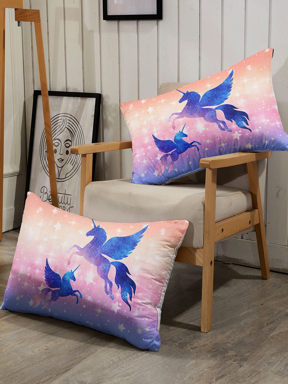 Datura home Bedding Fitted Sheet and Flat Sheet Set 4Pcs Starry Sky Unicorn Printed Bedding Set with 1 Flat Sheet and 1 Fitted Sheet + 2 Pillowcases for Girls (Starry Sky Unicorn Full),Full 81x97 in