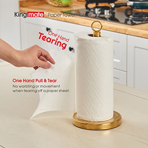 Kingmate Gold Paper Towel Holder Countertop, Free Standing Kitchen Roll Holder, Rust-Proof Base, Stainless Steel, One Hand Tearing (Gold)