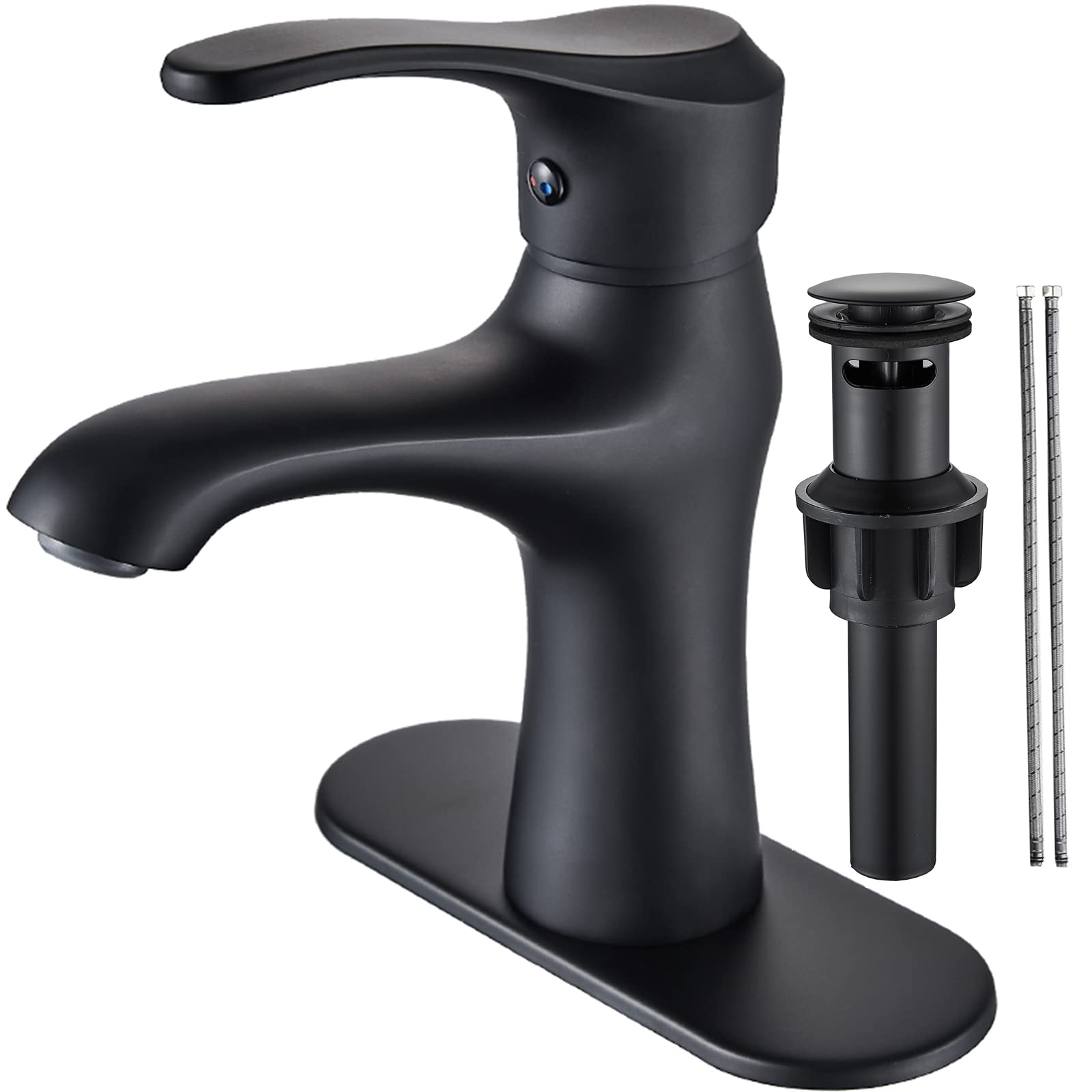 Black Bathroom Faucet Single Hole Bathroom Sink Faucet Matte Black Bathroom Faucet Single Handle Wash Basin Faucet Modern RV Faucet with pop-up Drain Suitable for 1 Hole or 3 Hole (Black, Short)