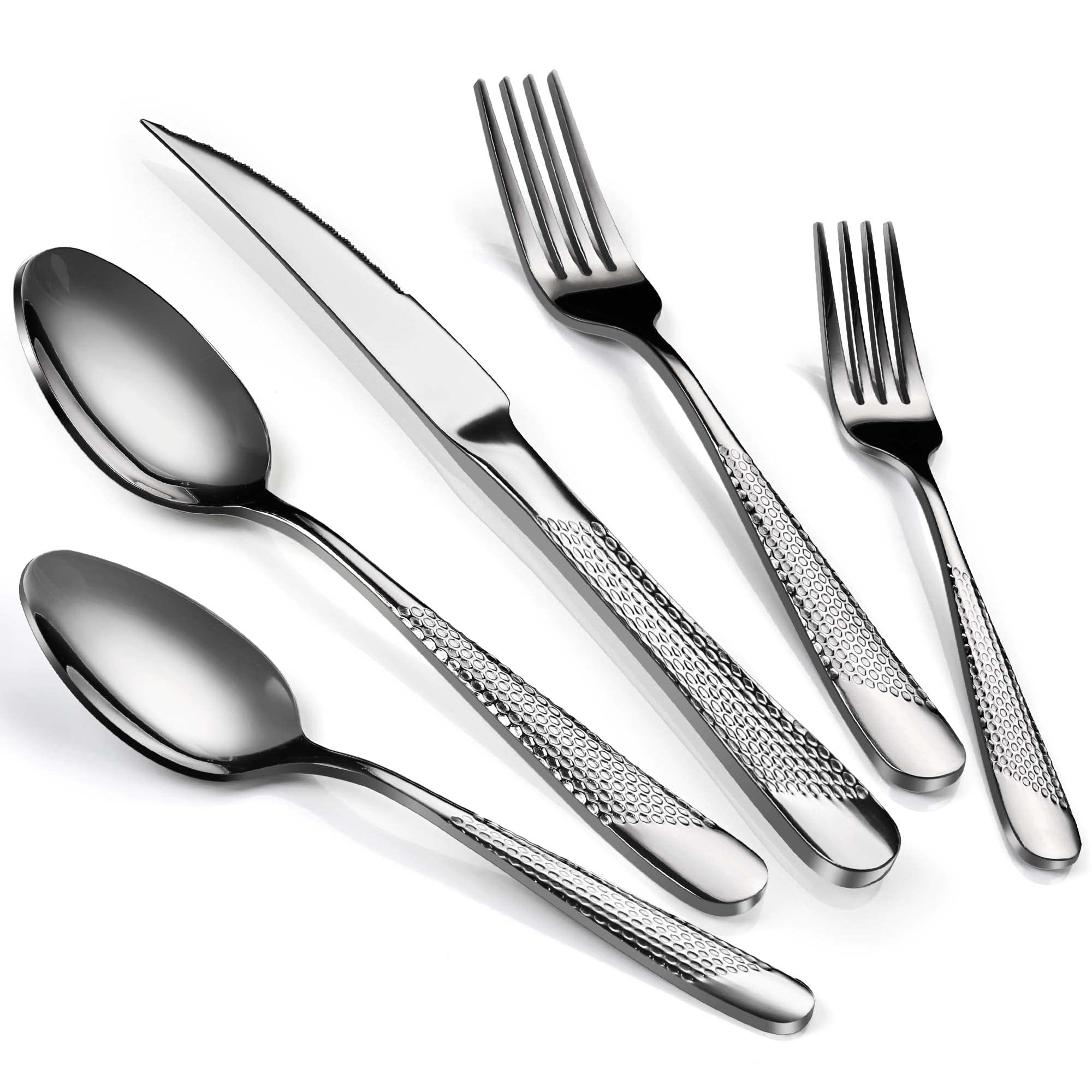 Hammered Silverware Set, 40-Piece Stainless Steel Flatware Set for 8, Modern Kitchen Utensils Tableware Set Includes Dinner Knives/Forks/Spoons,Mirror Polished Dishwasher Safe