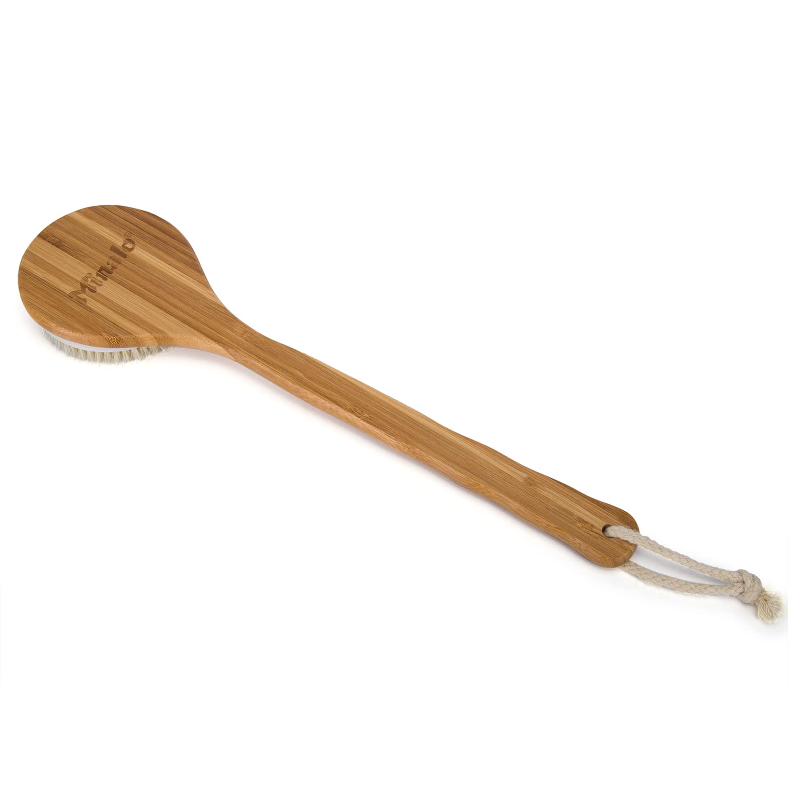 Minalo Best Bath Dry Body Brush -Natural Boar Bristles Shower Back Scrubber With Long Handle for Cellulite, Exfoliation, Detox