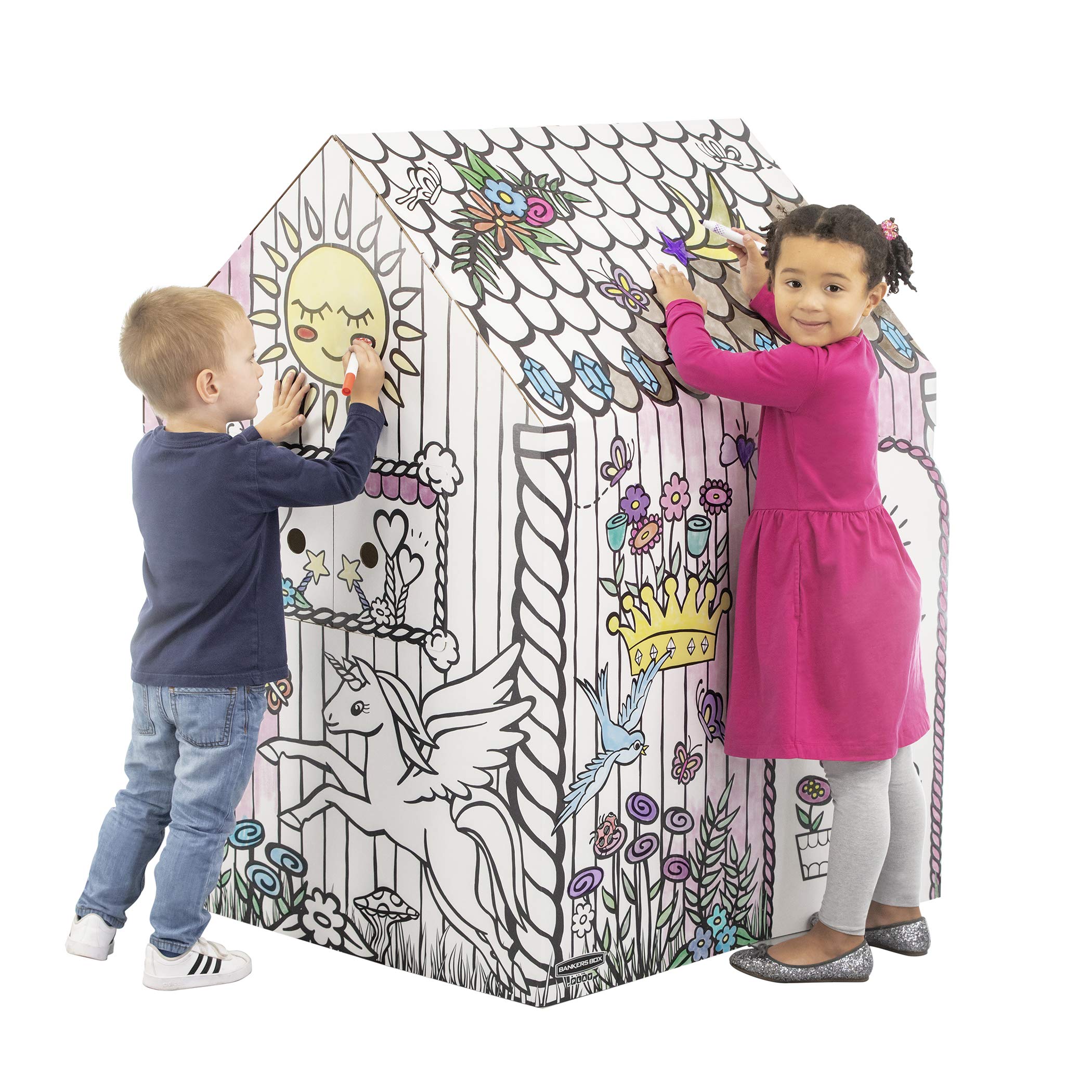 Bankers Box at Play Unicorn Playhouse, Cardboard Playhouse and Craft Activity for Kids