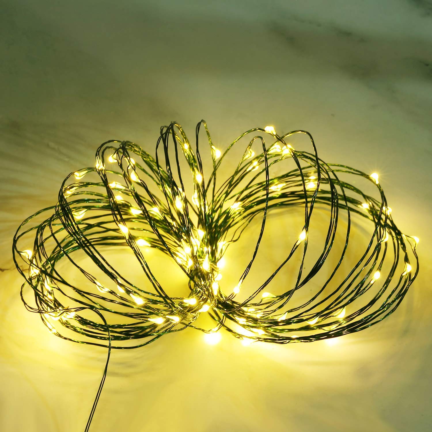Battery Operated String Lights - 18FT 50 Micro LEDs Starry Lights Christmas Lights Fairy Lights Firefly Lights with Dark Green Copper Wire for Christmas Tree Wreath DIY Wedding, Waterproof, Warm White