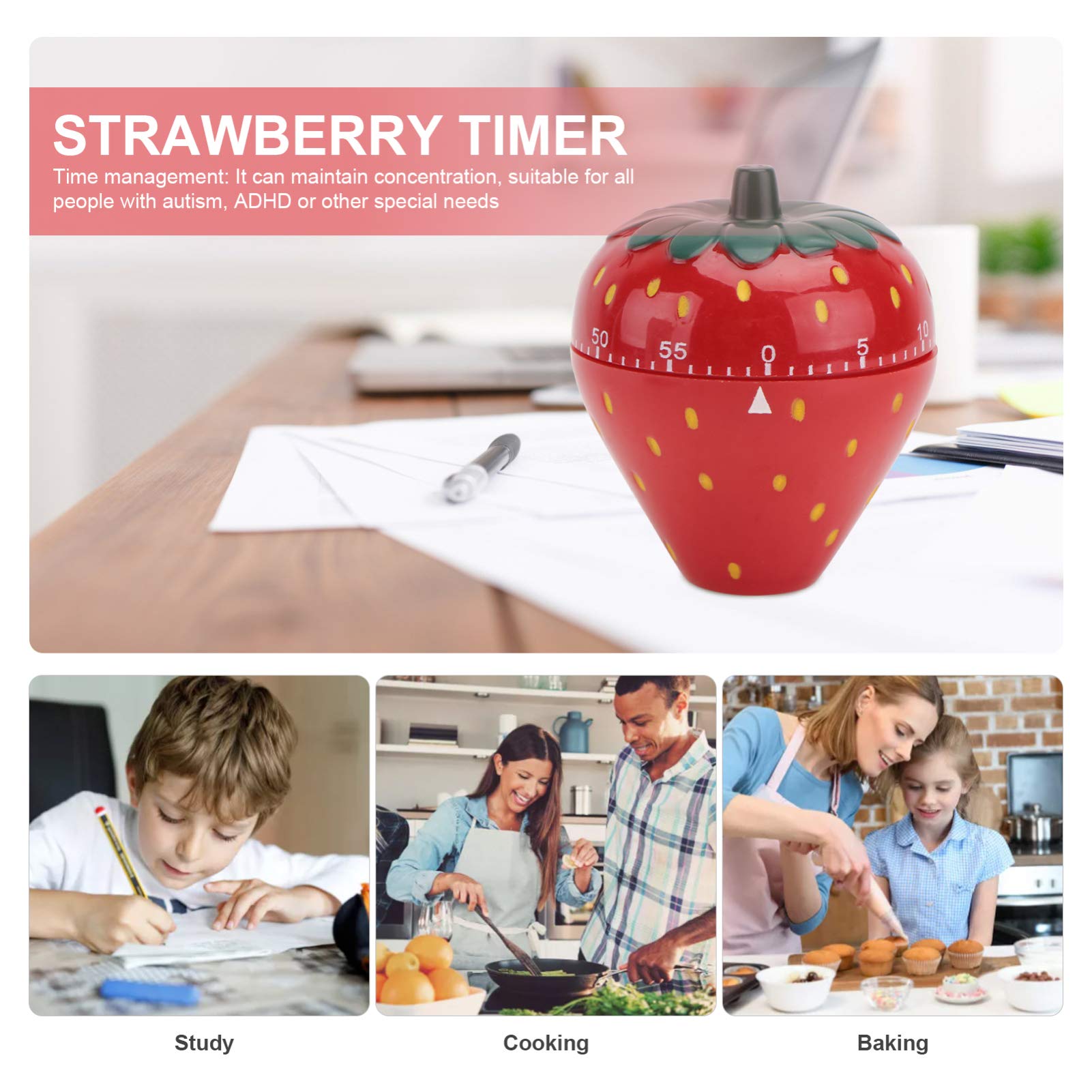Cabilock Rotating Alarm Timer Cooking Timer Mechanical 1pc Strawberry Timer Boiled Eggs Clock Plastic Outside to Rotate Digital Clocks Egg Decorating