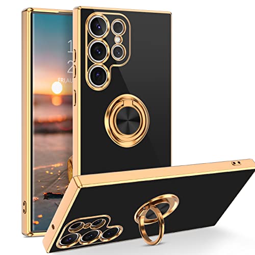 BENTOBEN Compatible with Samsung S23 Ultra Case with 360° Ring Holder, Shockproof Slim Kickstand Magnetic Support Car Mount Women Men Protective Phone Case for Samsung Galaxy S23 Ultra, Black/Gold