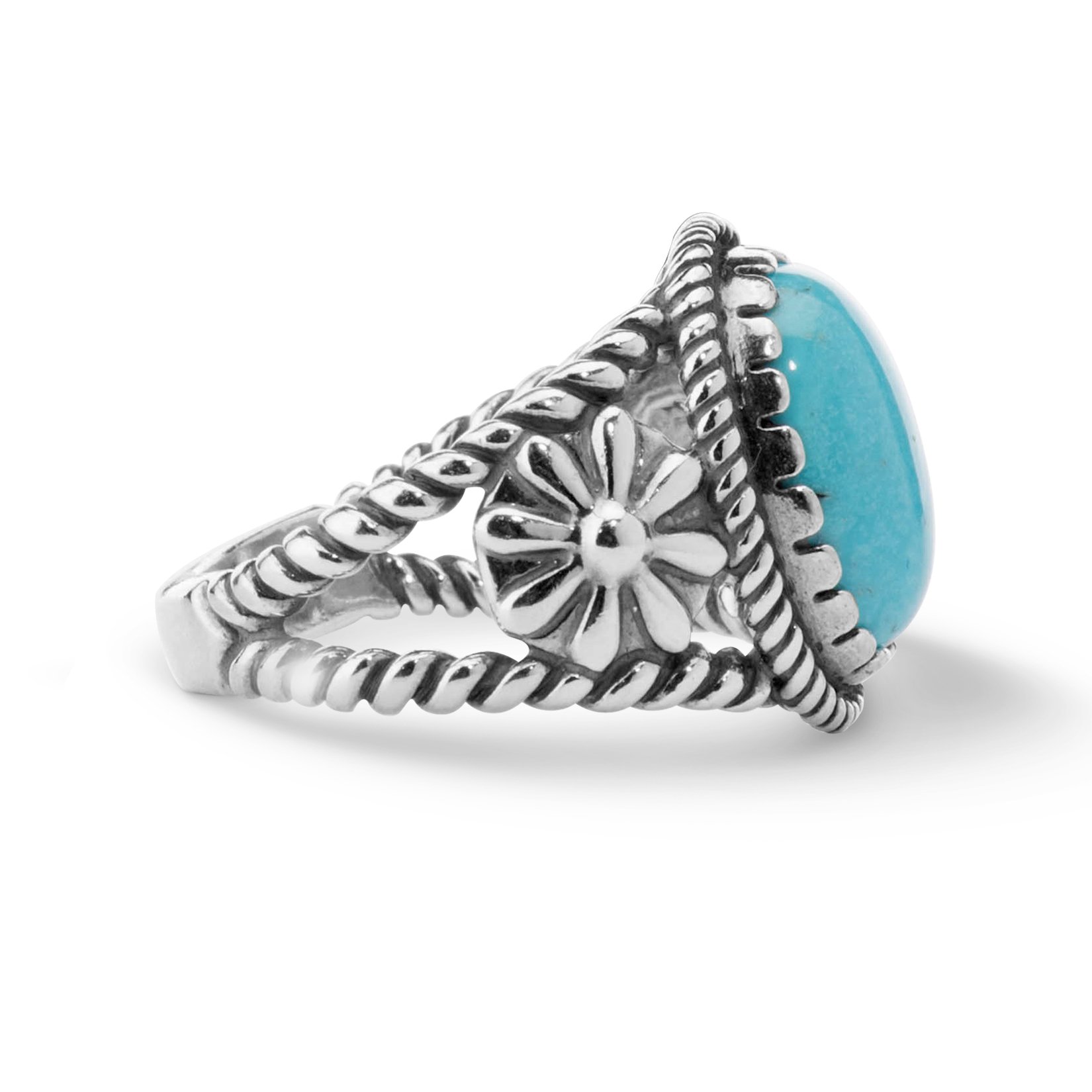 American West Jewelry Sterling Silver Women's & Men's Ring Blue Turquoise Gemstone Native-Inspired Flower Design Size 9
