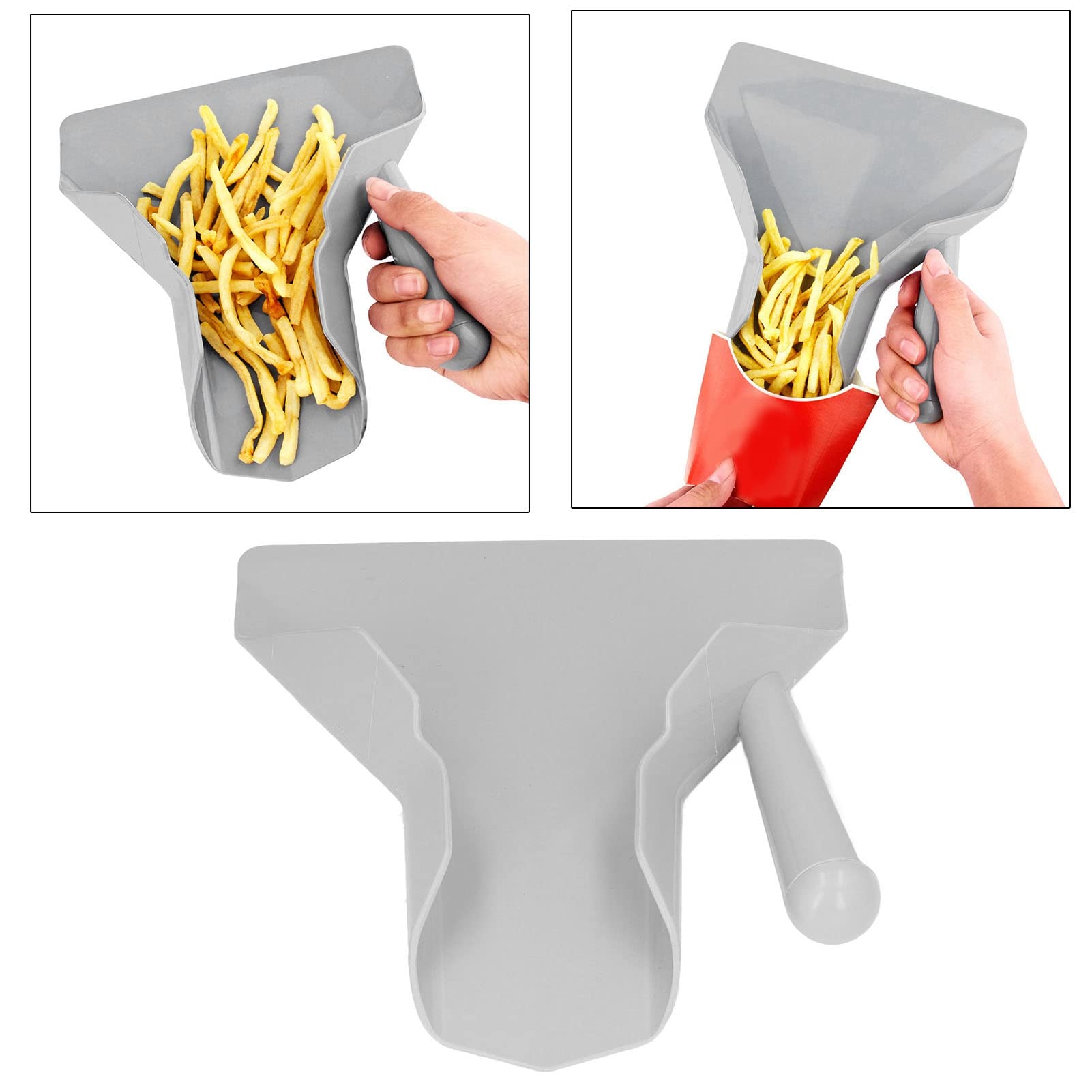 French Fry Scoop, Stainless Steel Open Mouth Scoop with Non Slip Straight Handle for Snacks, Desserts, Ice Cream, Dry Goods