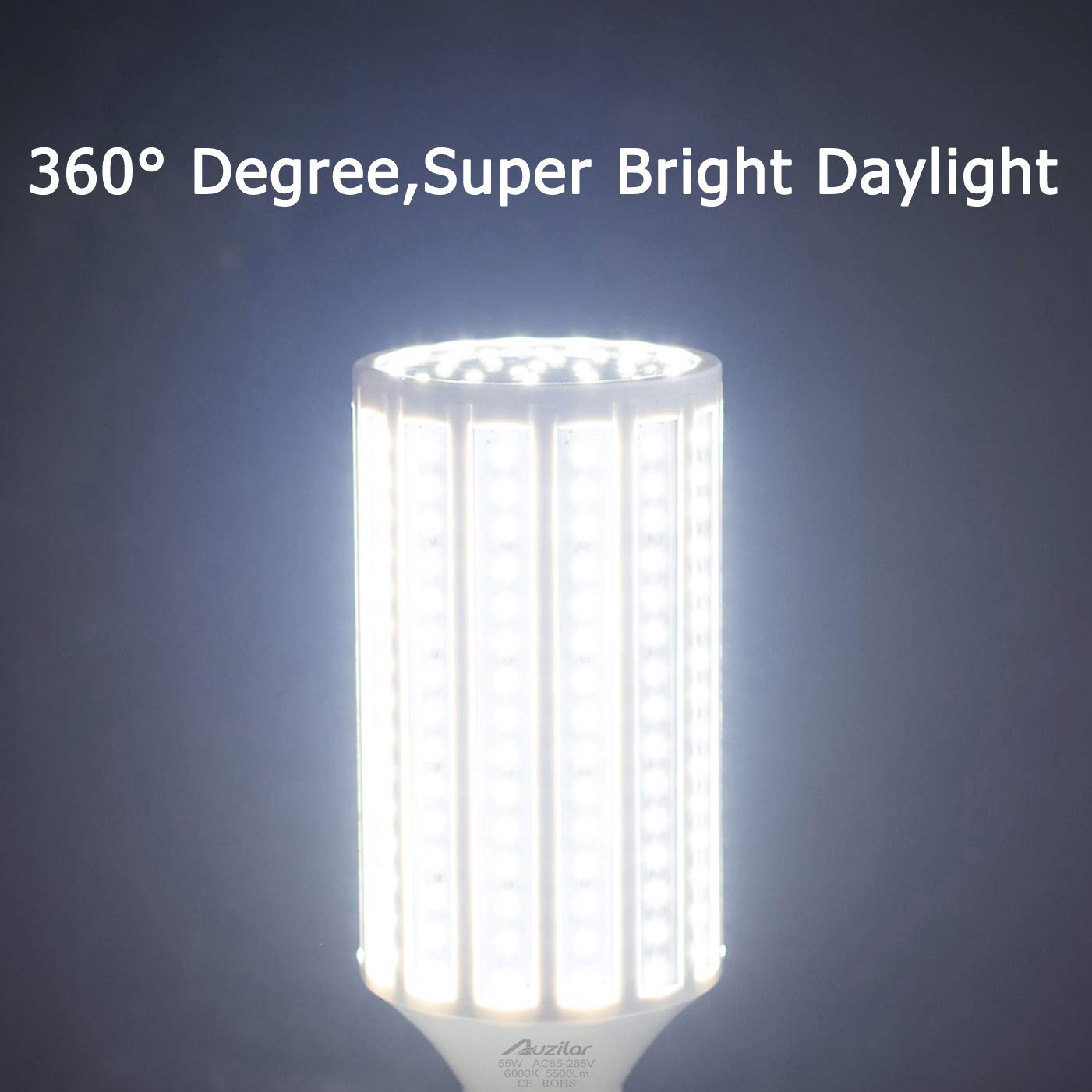 Auzilar 55W LED Corn Light Bulb (E39 Large Mogul Base) 5500Lm 6000K Cool White Daylight, for Metal Halide HID HPS Replacement Garage Parking Lot High Bay Warehouse Street Lamp Lighting 85V-265V