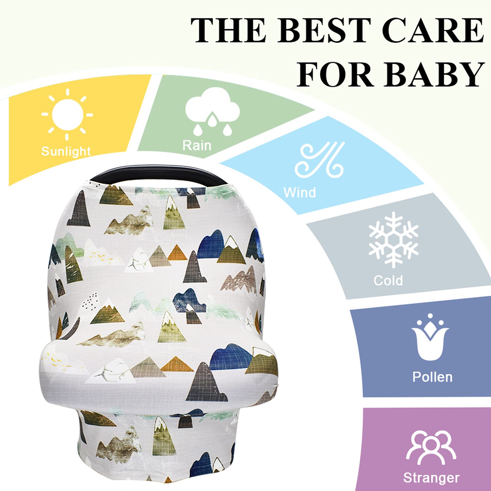 Baby Car Seat Cover & Bassinet Sheet, Mountains Multiuse - Nursing Breastfeeding Covers & Baby Bassinet Mattress Cover Fitted Sheet