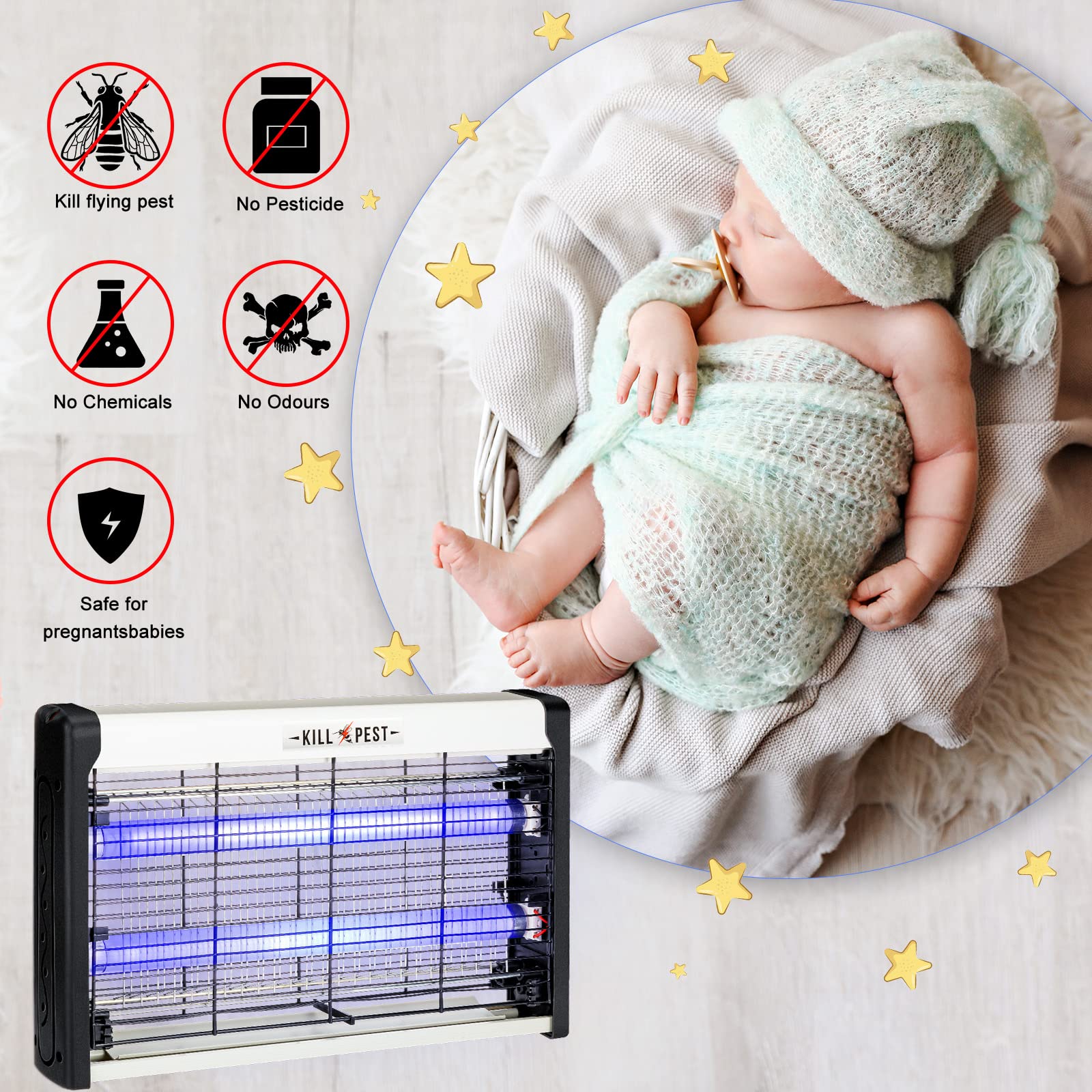Electric Bug Zapper Indoor Insect Killer with Replacements Bulbs 20W Blue Light Powerful 2800V Attract Fly and Mosquito Traps with Circuit No Load Protection Outdoor Plug in Pest Control (4 Pcs)