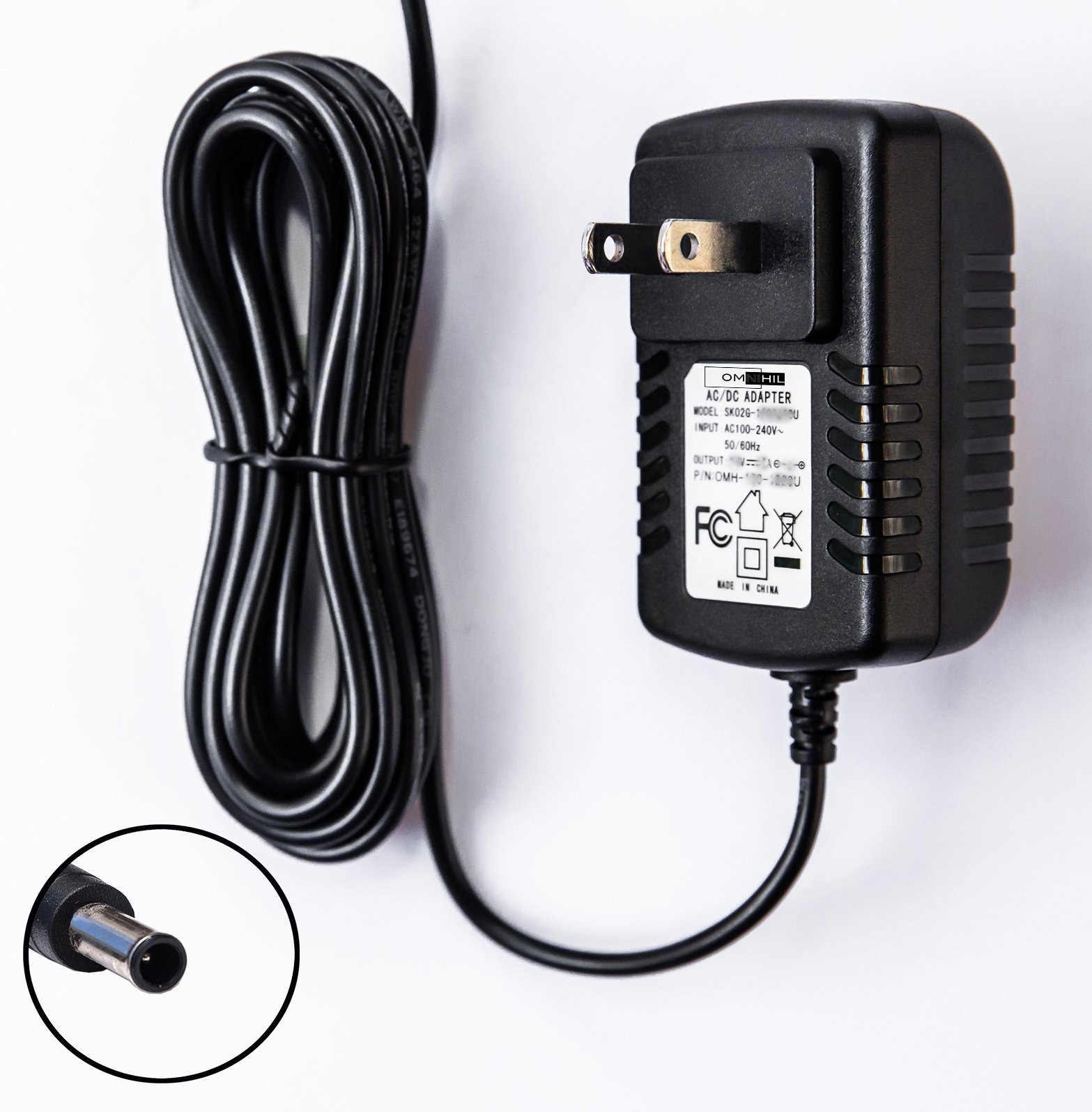 OMNIHIL (8 Feet Extra Long 12 Volt 3 Amp Power Adapter, AC to DC, 5.5millimeters X 3.0millimeters Center Pin Plug, Regulated 12v 3a Power Supply Wall Plug