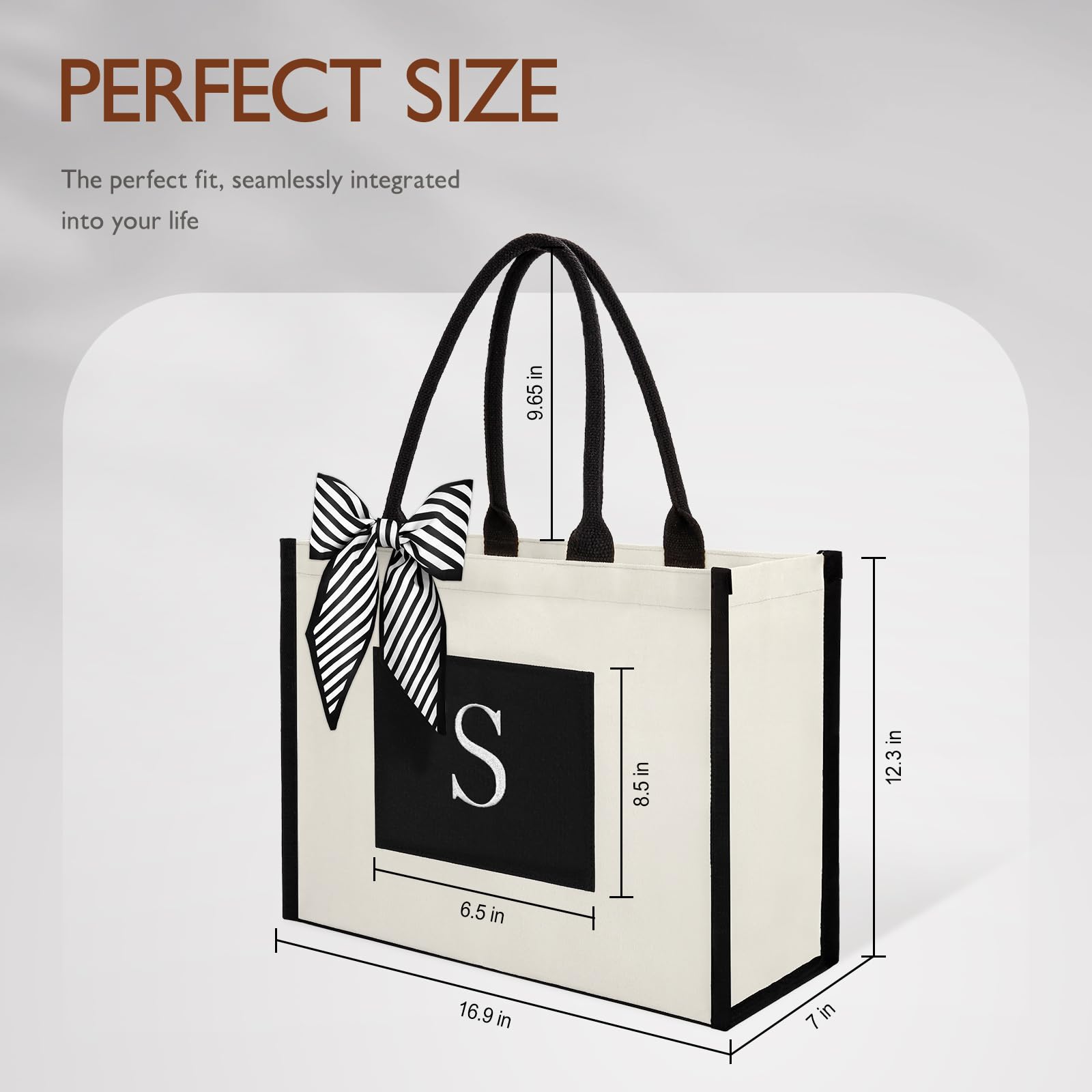 Bagstash Personalized Initial Canvas Tote Bag, Monogrammed Beach Tote Bag for Women, Birthday Gifts for Women, Bride, Holiday
