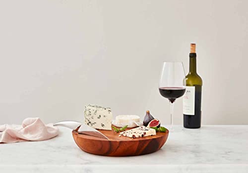 nambe Harmony Cheese Board with Knife | Made of Acacia Wood and Stainless Steel | 12” Serving Set | Charcuterie and Butter Board | Serving Platter Hostess Gift in Box | Designed by Wei Young