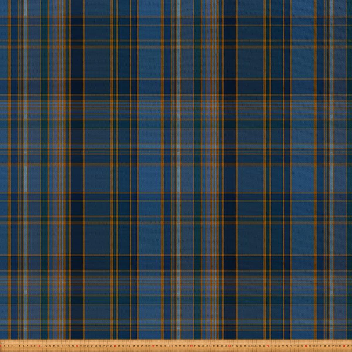 Plaid Fabric by The Yard, Retro Grid Upholstery Fabric, Buffalo Check Stripe Decorative Fabric, Vintage Geometric Indoor Outdoor Fabric, Clothing DIY Art Waterproof Fabric, Orange Blue, 1 Yard