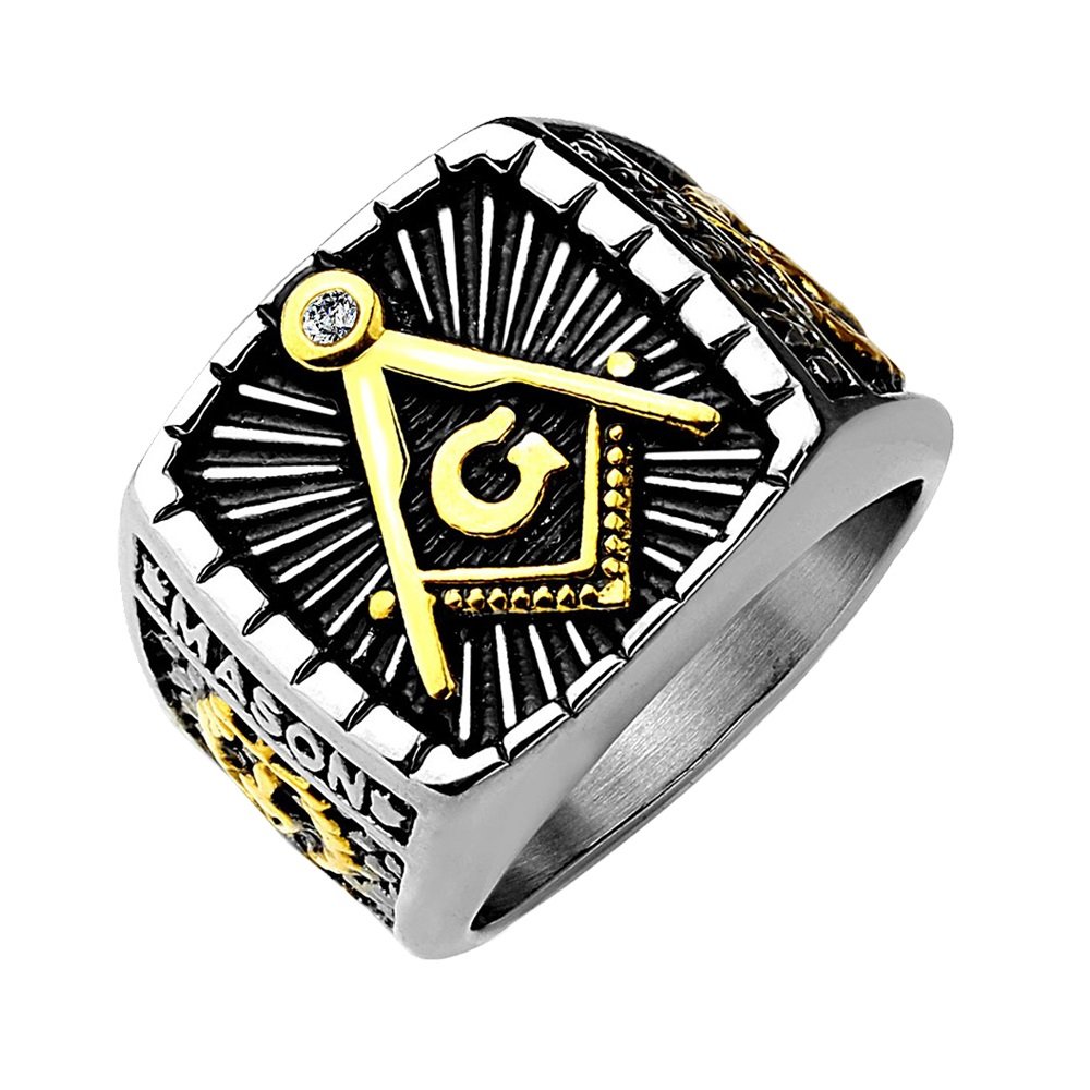 Artisan Owl Freemasons Masonic IP Gold and Burnished Square Face Stainless Steel Casting Ring (12)