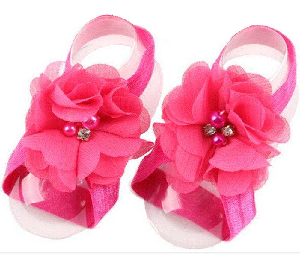 Toptim Baby Girl's Barefoot Sandals Flower for Newborn Toddlers (0-3T) (10 Colors)