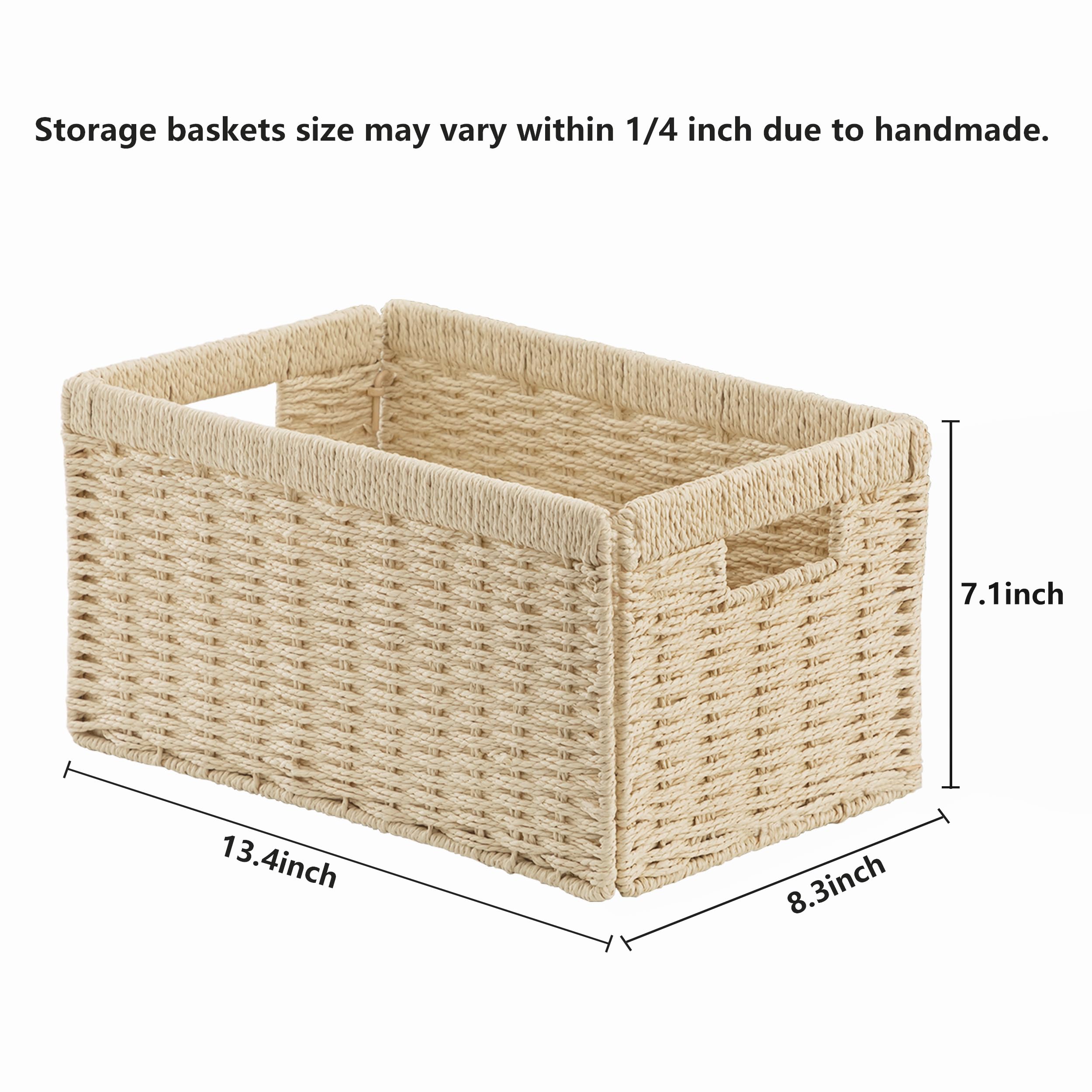 joybest Wicker Storage Baskets, Rectangular Storage Baskets with Built-in Handles, Paper Rope Baskets for Shelves Living Room Indoor Home Organizing