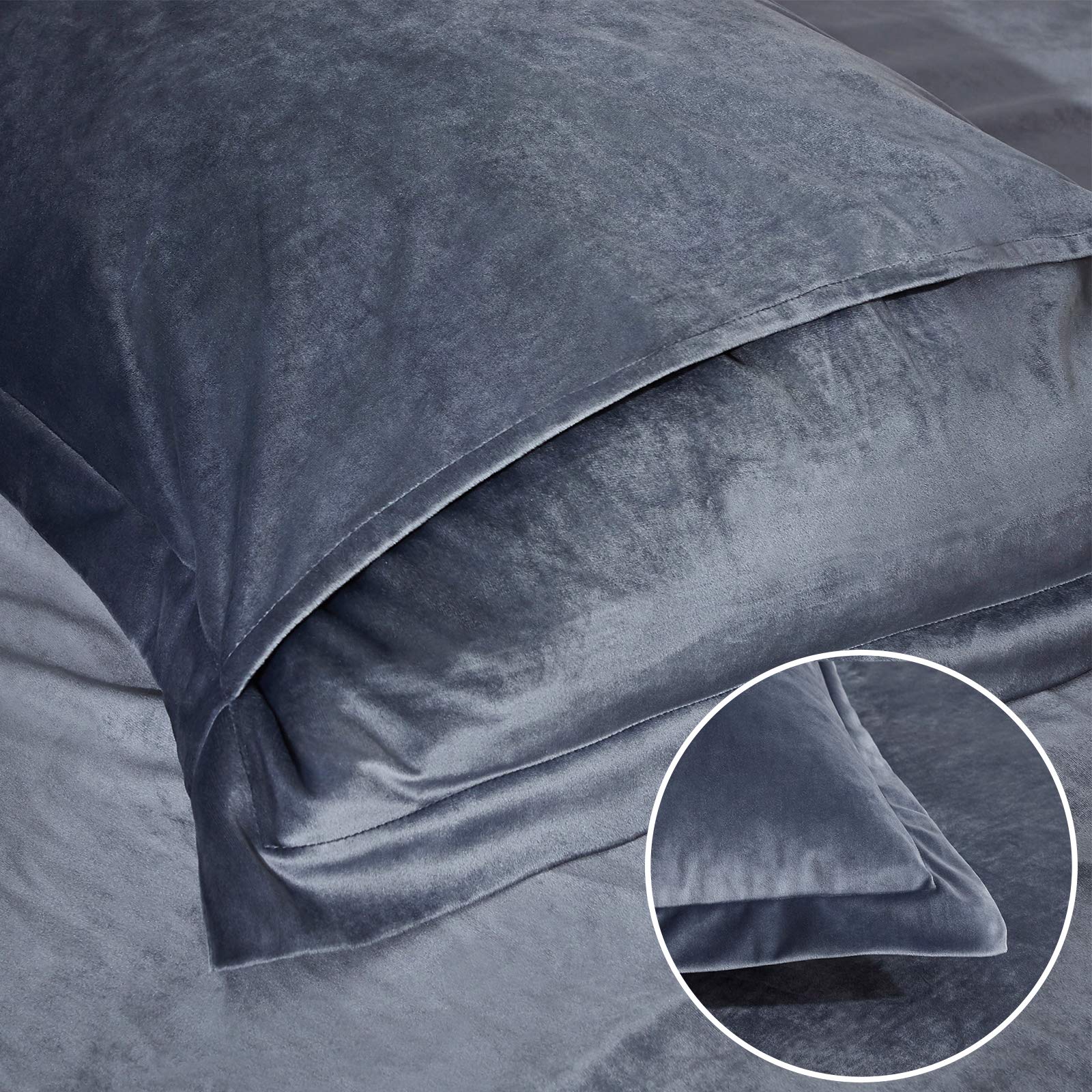 David's Home Velvet Duvet Cover Set King, Soft and Luxurious Flannel Comforter Cover 3PCS with Corner Ties, Button Closure, 106β x 92β, Greyish Blue, No Insert