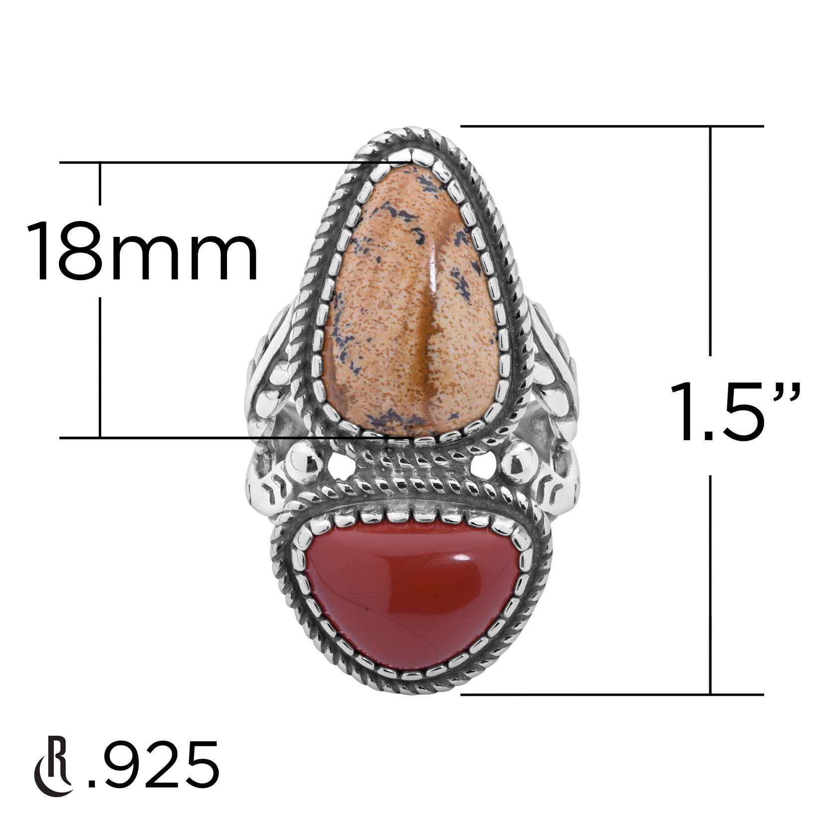American West Sterling Silver, Picture Jasper, Red Jasper Gemstone Leaf Ring Size 6