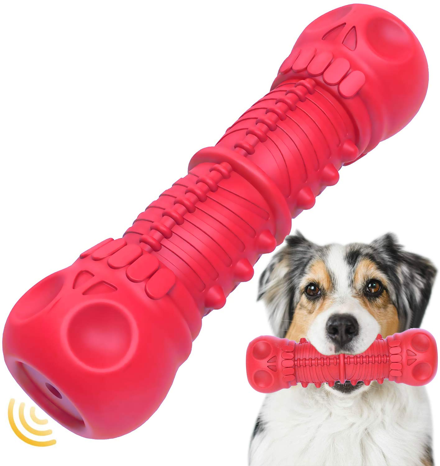 Dog Squeaky Toys Almost Indestructible,bfuee Dog Chew Toys for Aggressive Chewers, Toughest Natural Rubber,Pet Chew Toys for Medium and Large Breed,Bone Shape