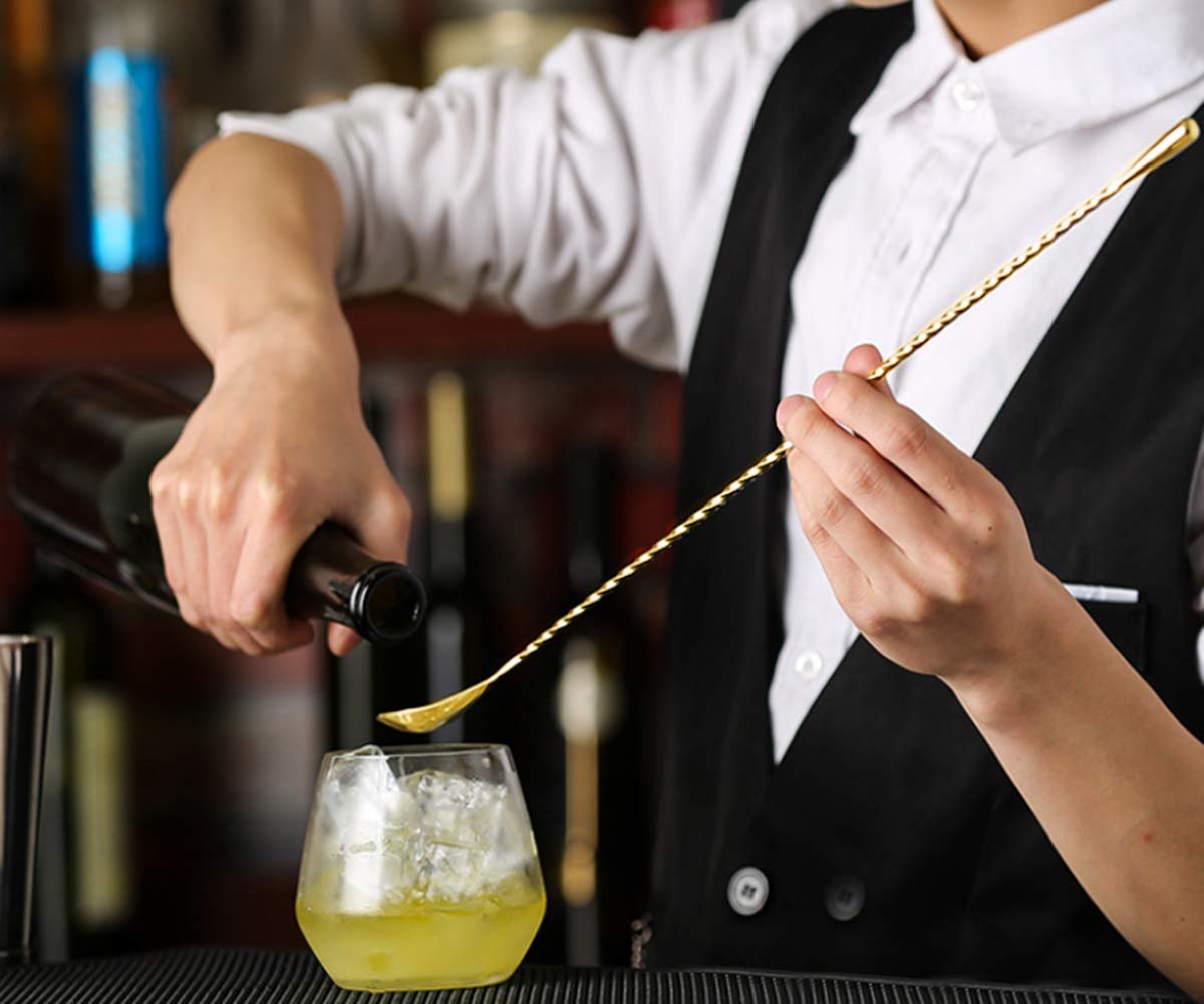 BarSoul Gold Boston for Professional Bartender and Home Bar Including 18oz & 28oz Tins, Strainer, Measuring Jigger, Muddler,Mixing Spoon and Cocktail Pourer (9 Piece), 2
