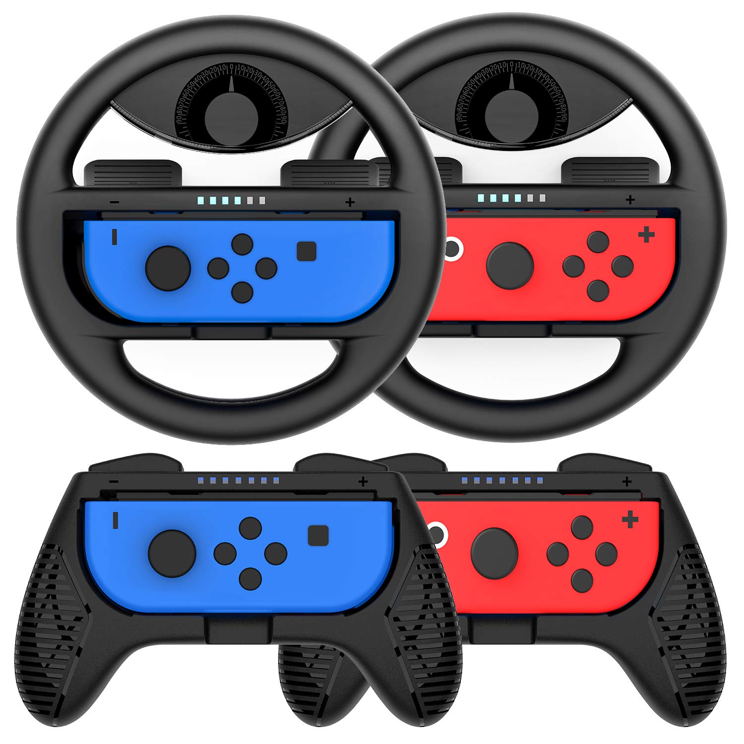 Grip for Switch Controller - 4 Pack Racing Steering Wheel Switch Controller Game Grip Handle Kit Fit for Switch Joycon Controllers (Black)