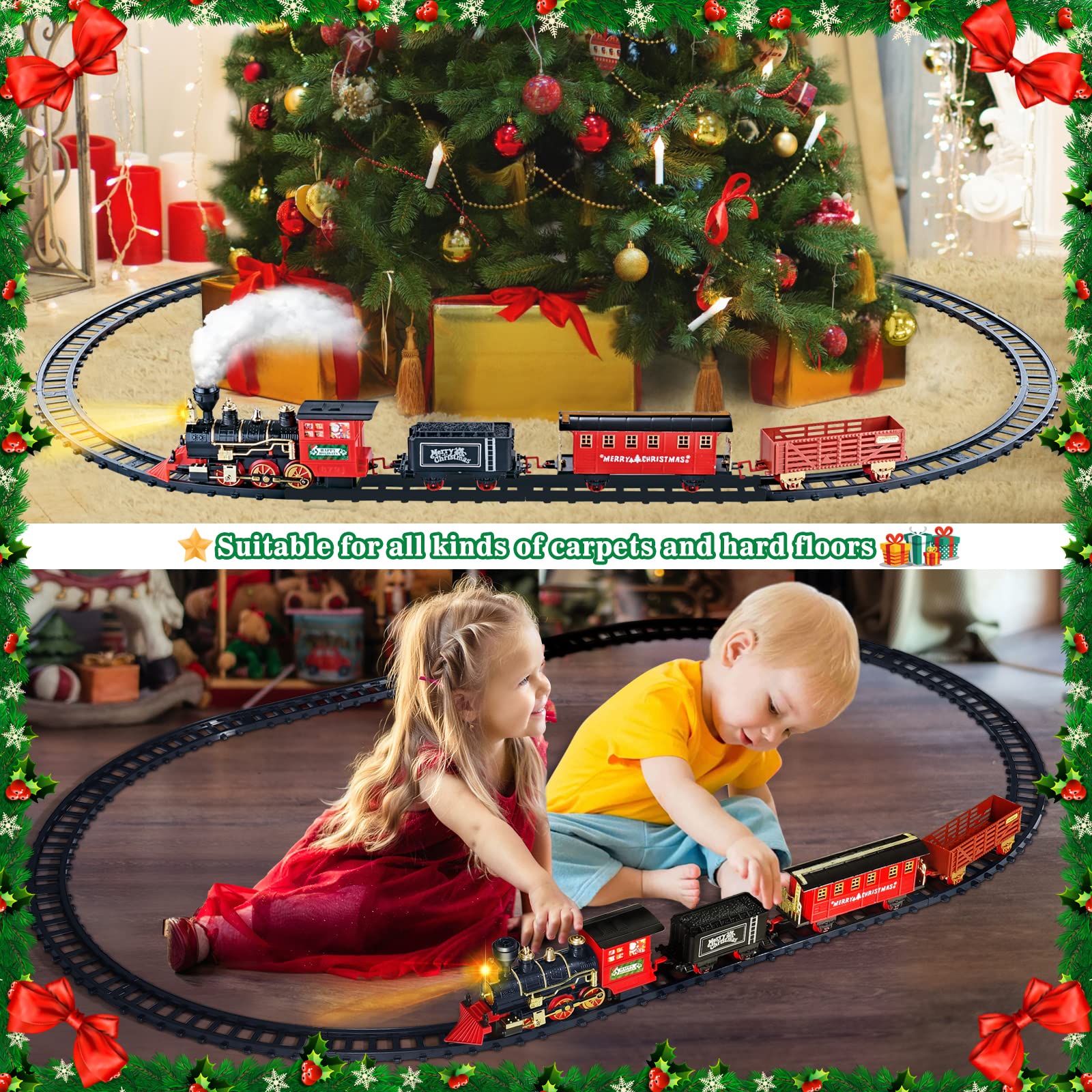 BainGesk Train Set, Electric Train Toy for Boys & Girls, Model Christmas Train Set for Under The Tree, Railway Kit with Sounds, Light, for 3, 4, 5, 6, 7, 8+ Year Old Kids