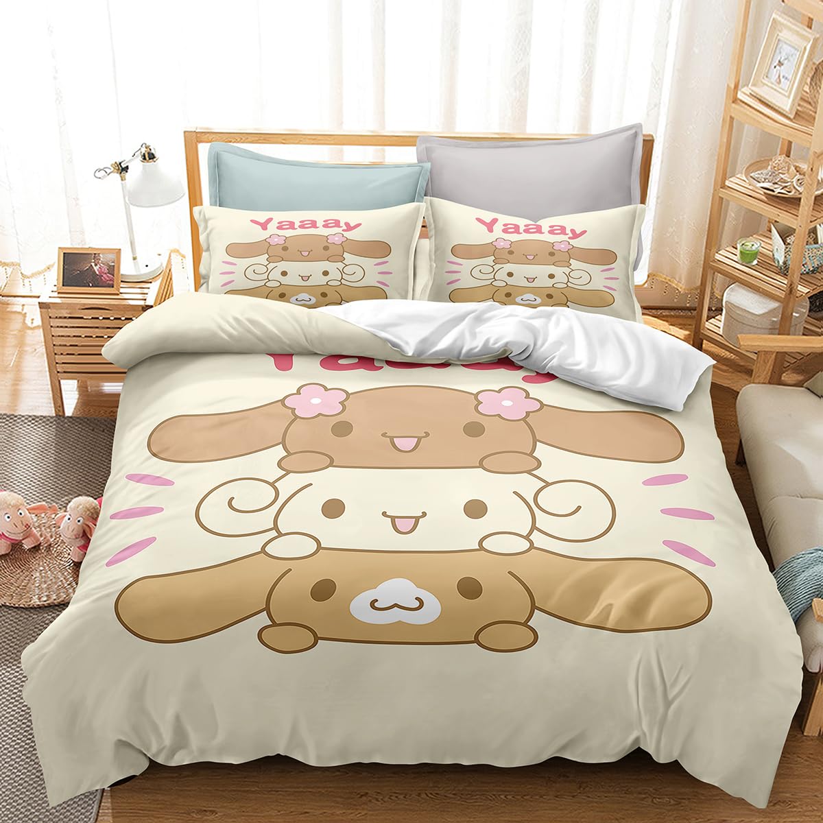 SHUOHONG Boys Girls Duvet Cover Set Cinnamoroll 3 Pieces Bedding Quilt Cover Set Microfiber Bedding with Pillow Case Great Match with Any Home Decor(King)