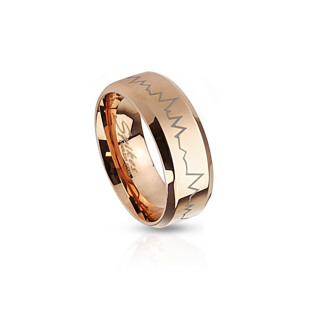 Artisan Owl Rose Gold Plated Heartbeat Laser Etched Band Ring (6)