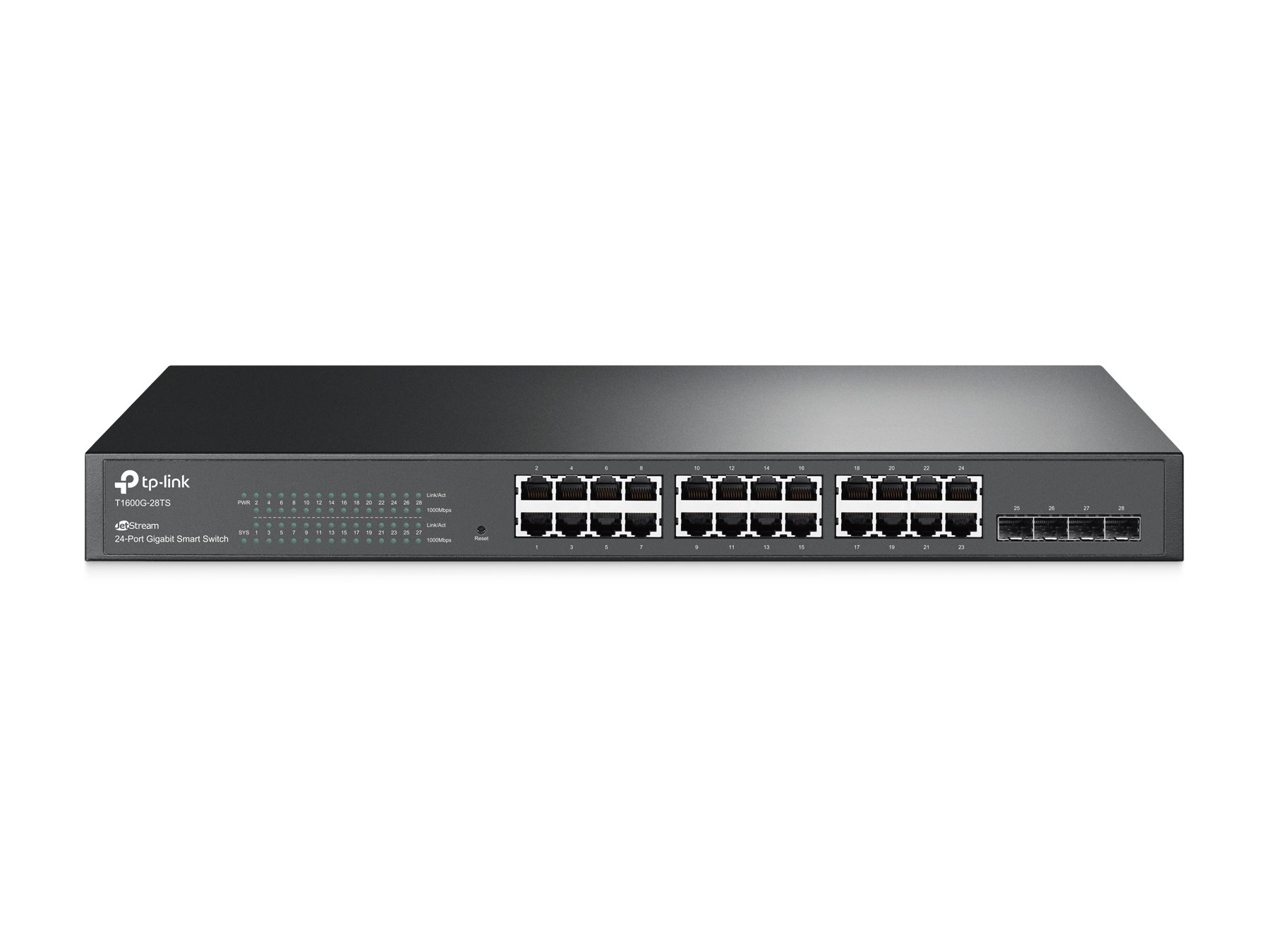 TP-Link 24 Port Gigabit Switch | Smart Managed Switch w/ 4 SFP Slots | Rackmount | Limited Lifetime Protection | Support L2/L3/L4 QoS, IGMP and Link Aggregation | IPv6 and Static Routing (T1600G-28TS)
