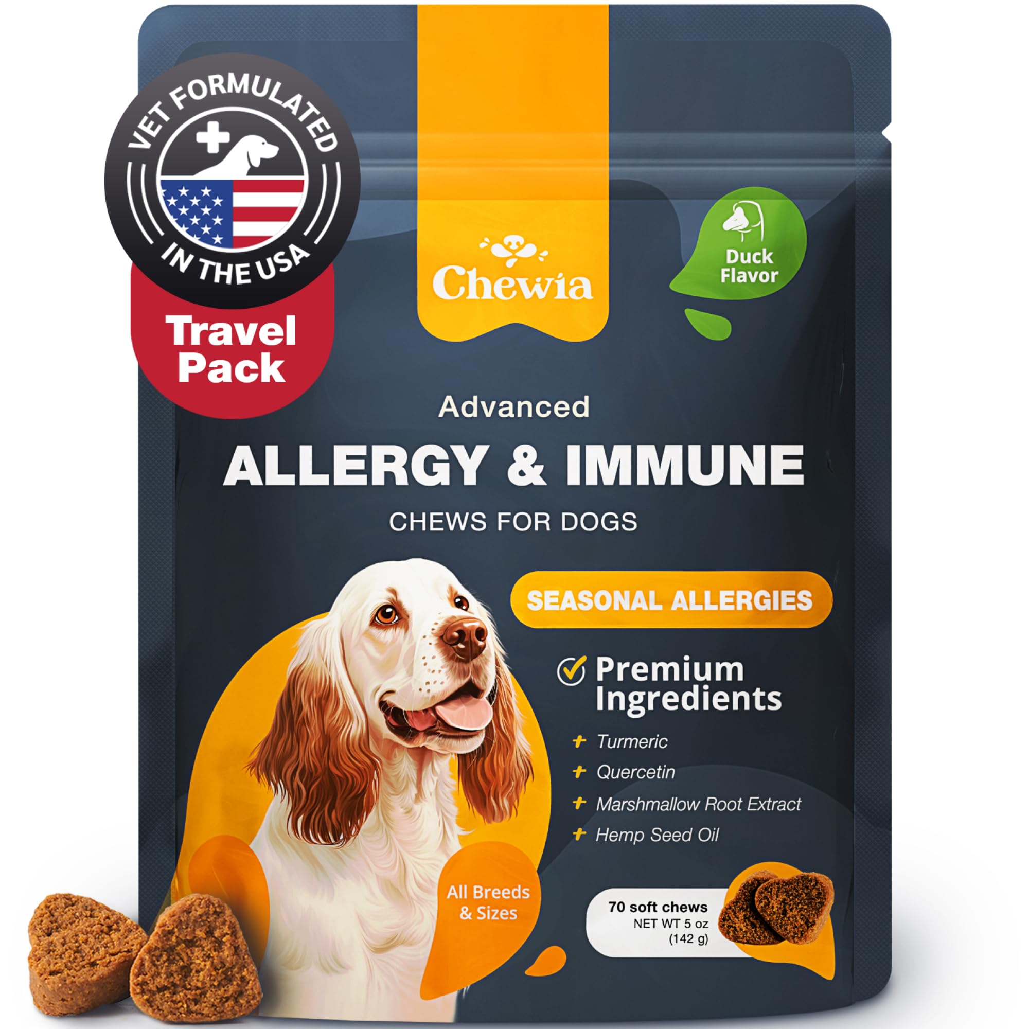 CHEWIA Travel Pack of Allergy Support Soft Chews for Dogs - All Breeds - Digestive Strength - Allergy & Immune Dog Supplement