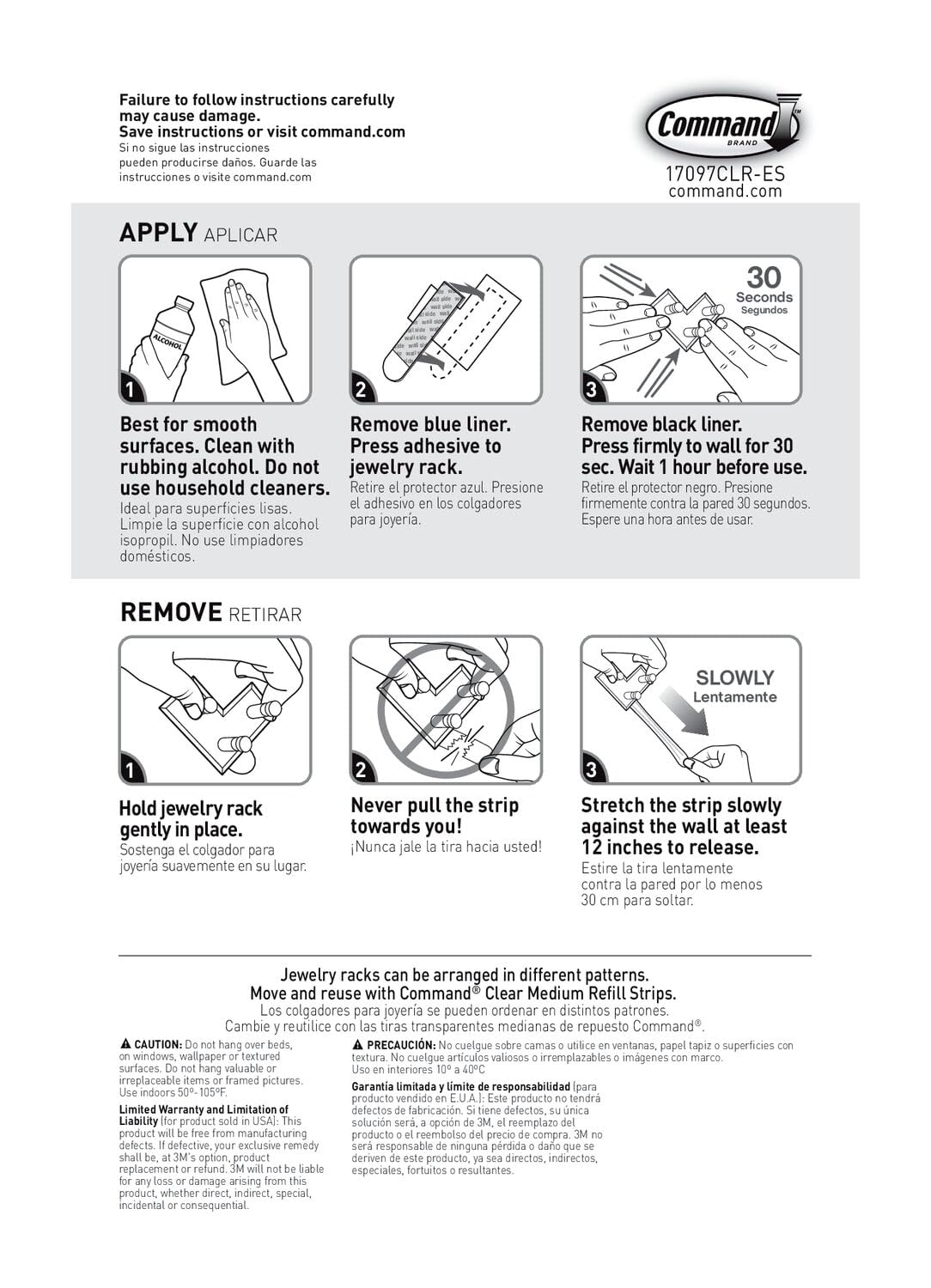 Command Clear Jewelry Rack, Holds up to 1 lb, 2 Jewelry Racks with 3 Medium Command Strips, Damage Free Hanging on Walls, Doors, Cabinets, and Closet for Jewelry and Accessories