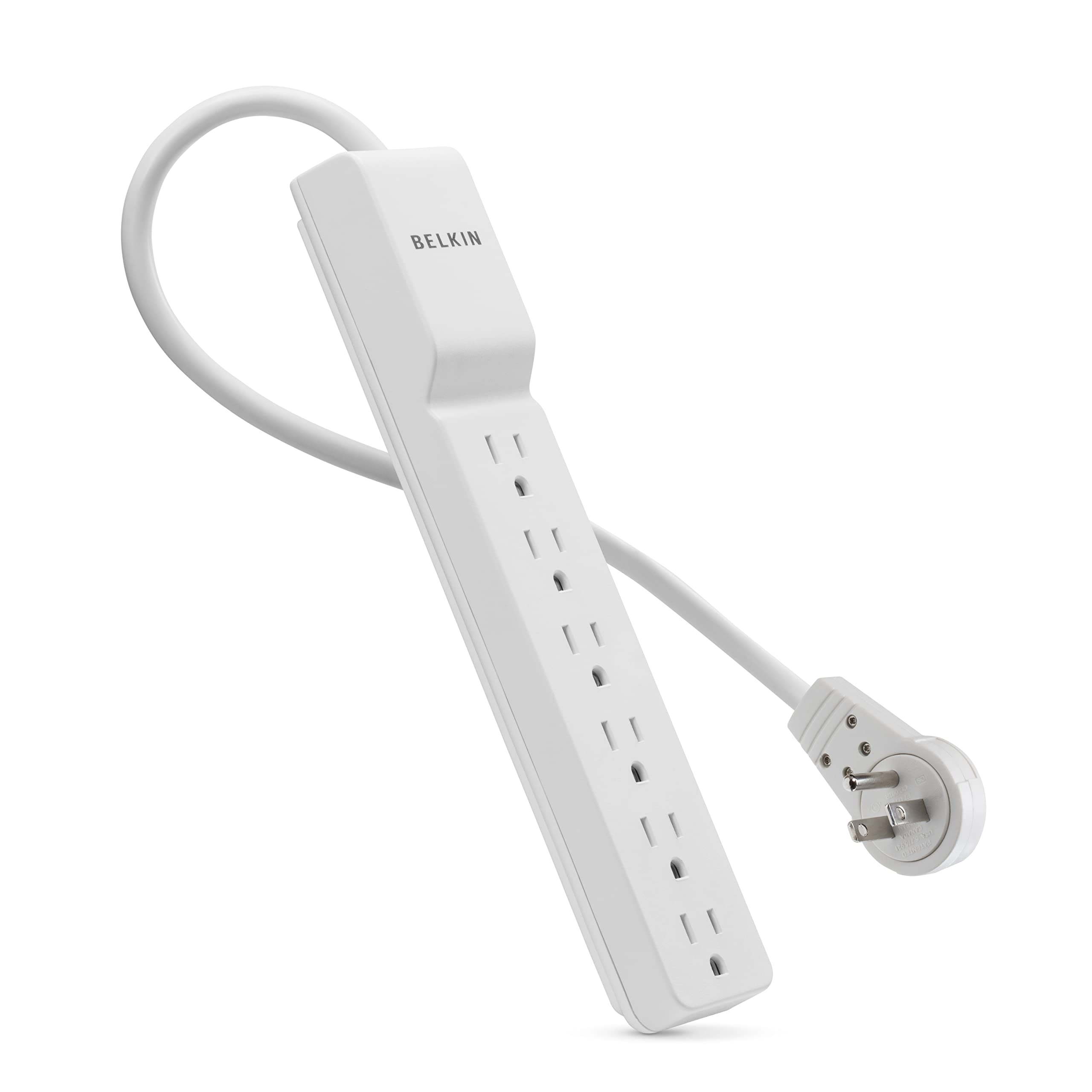 Belkin 6-Outlet Power Strip Surge Protector w/Flat Rotating Plug, 6ft Cord β Ideal for Personal Electronics, Small Appliances and More (1080 Joules), White, 6' - 6 Pack