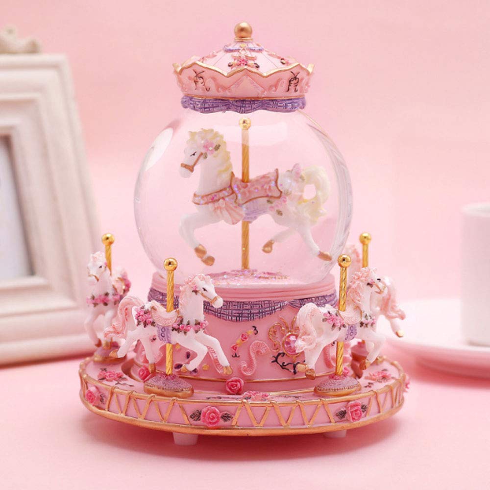 Leonnnnn Carousel Horse Music Box Snow Globes, Musical Rotating Horses with Colorful Light, Snowglobes Castle in The Sky, for Wife Daughter Girlfriend, Birthday/Anniversary/Valentine's Day Gift