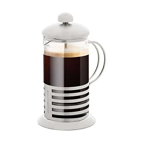 OVENTE French Press Carafe Coffee & Tea Maker 20 Ounce, 4 Filter Stainless Steel Plunger System & Durable Borosilicate Heat Resistant Glass, Portable Easy Clean Pitcher with Free Scoop, Silver FSH20S