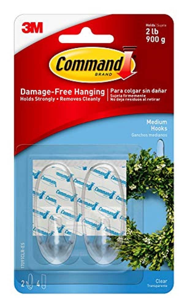 Command Medium Wall Hooks, Damage Free Hanging with Adhesive Strips, No Tools Wall Hooks for Hanging Decorations in Living Spaces, 12 Clear Wall Hooks and 24 Command Strips