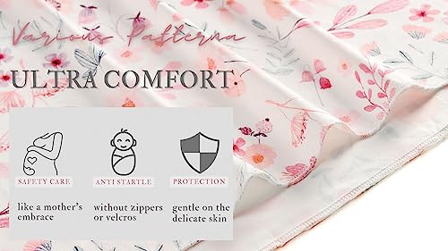 Terriboo Newborn Receiving Blanket and Headband Set Flower Print Baby Swaddle Wrap Floral (Pink 2)