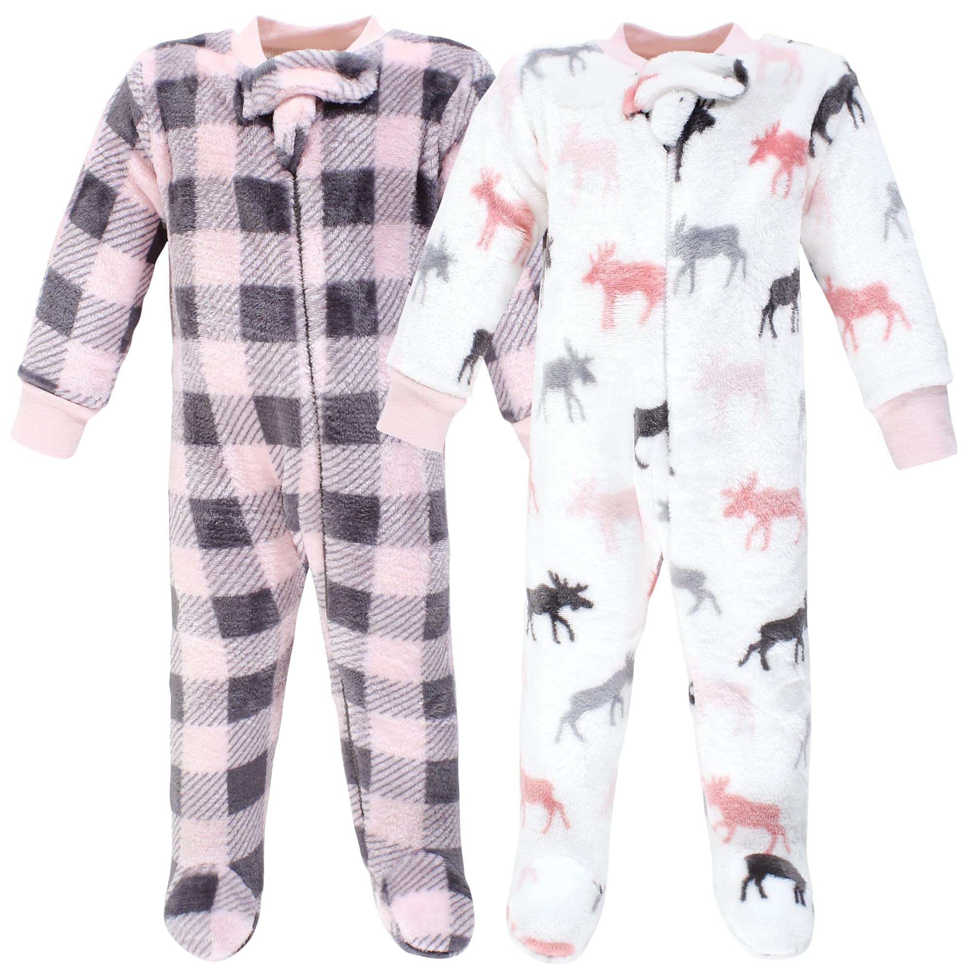 Hudson Baby Unisex Baby Plush Sleep and Play, Pink Moose, 0-3 Months