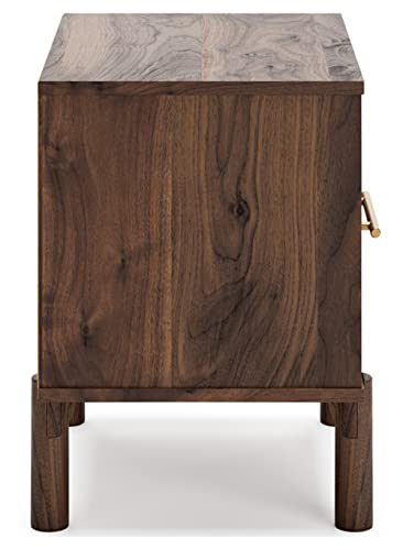 Signature Design by Ashley Calverson Modern 1 Drawer Nightstand with Open Cubby, 21.18" Tall, Dark Brown