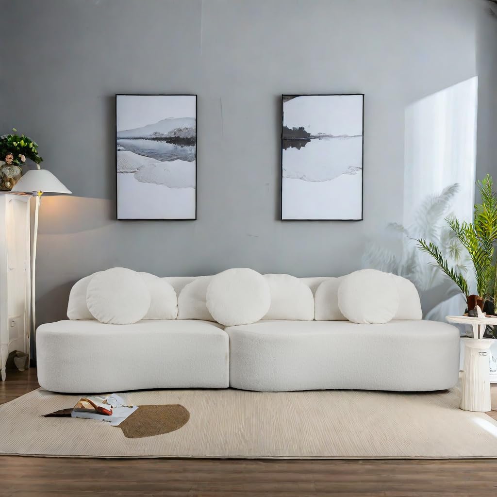 ChicFurnit Velvet Upholstered Set with 6 Pillows Sofa, 103.9" L x 26.7" W x 29.5" H, Beige