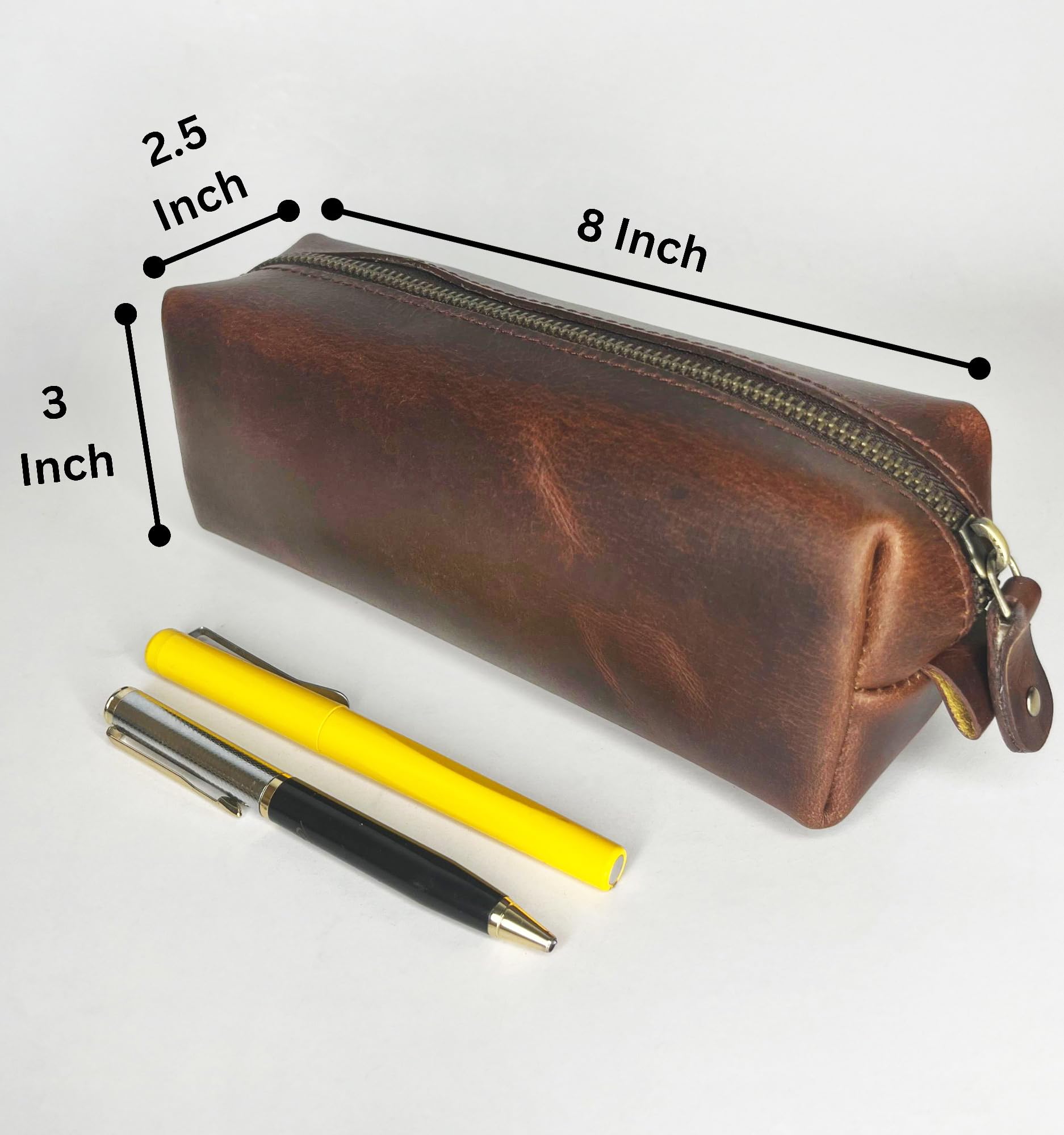RUSTIC TOWN Leather Pencil Case - Handcrafted Full-Grain Zipper Leather Pen Pencil Holder - Elegant & Practical Pencil Pouch for Work & Office