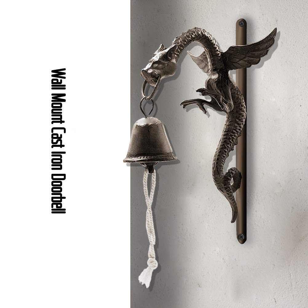 DreamsEden Wall Bell, Iron Dragon Sculpture Doorbell for Front Door Garden Farmhouse Wall Decor Art