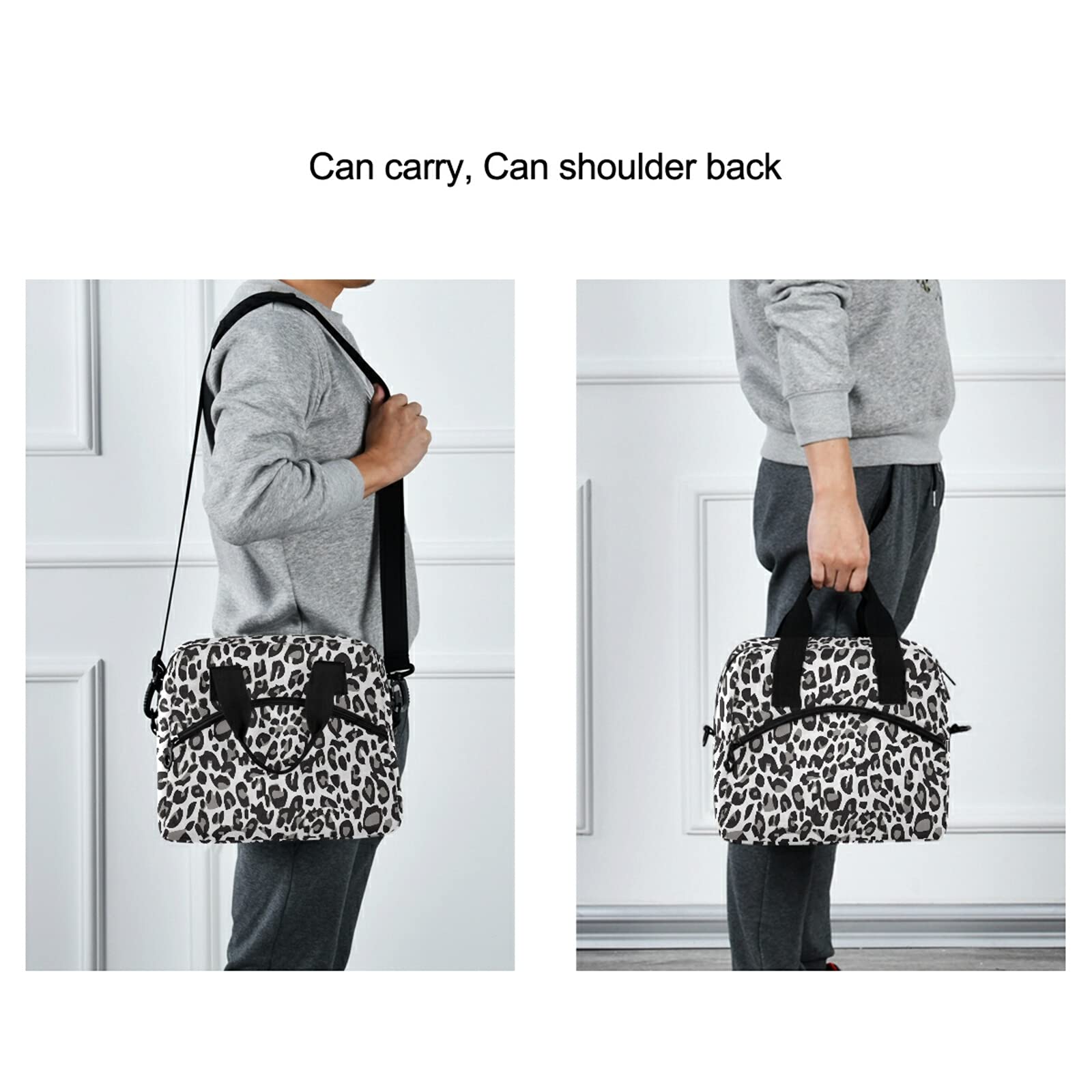 Black And White Leopard Lunch Tote Bags for Women Leakproof Lunch Bag lunch Box Lunch Cooler Bag(6te6b)