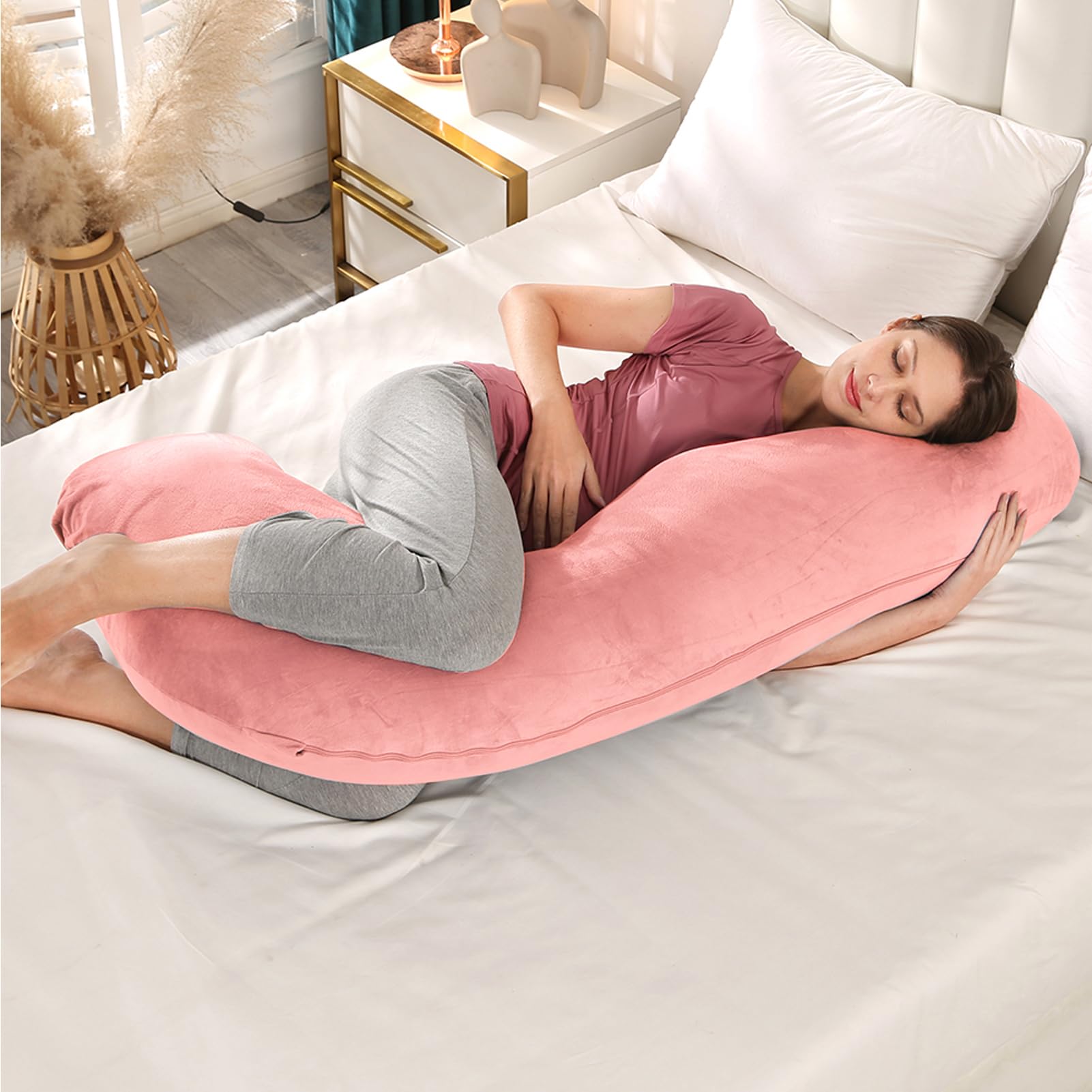 BATTOP Pregnancy Body Pillows for Sleeping,Maternity Pillow with Removable Cover,Support for Belly,Hips, Legs,Pregnancy Must Haves,Side Sleeper Body Pillow