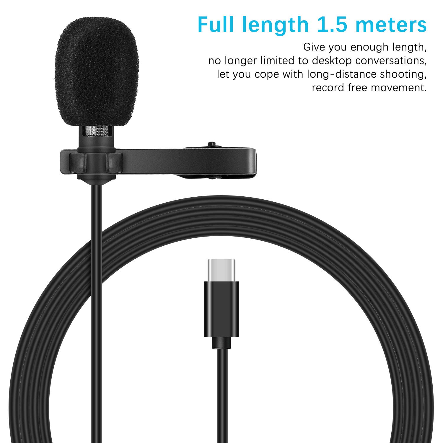 IUKUS USB Type C Lavalier Lapel Microphone,[DAC Chip] Professional Omnidirectional USB-C Lavalier Microphone with Easy Clip On System Compatible with IP@d Pro 2018 2019 Go0gle Pixel 2 3 XL M0to Z