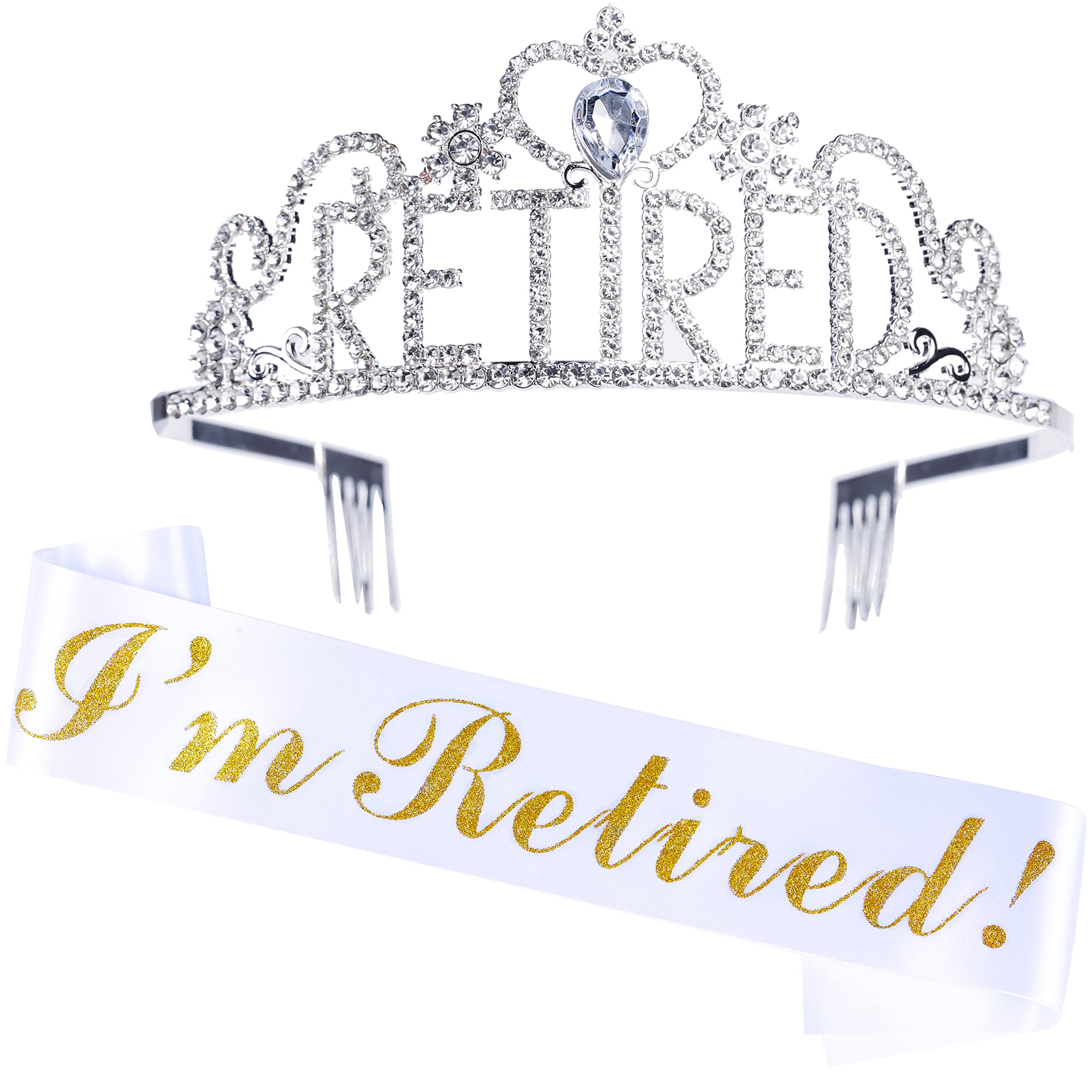 JunyRuny Retirement Gifts for Women, “I'm Retired” Sash & Tiara Kit, Happy Retirement Party Decorations, Retirement Crown